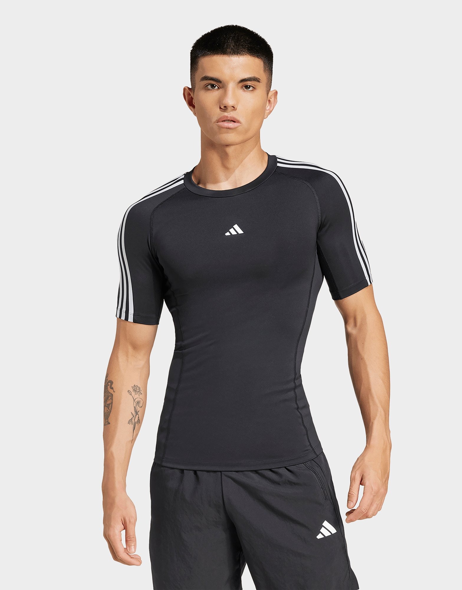 Black adidas TECHFIT Compression Training 3-Stripes Tee | JD Sports UK