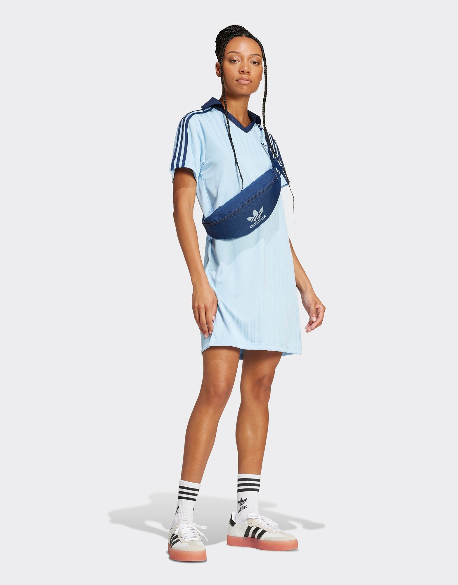 Blue adidas Originals Adicolor Football Jacquard V-Neck Dress - JD ...
