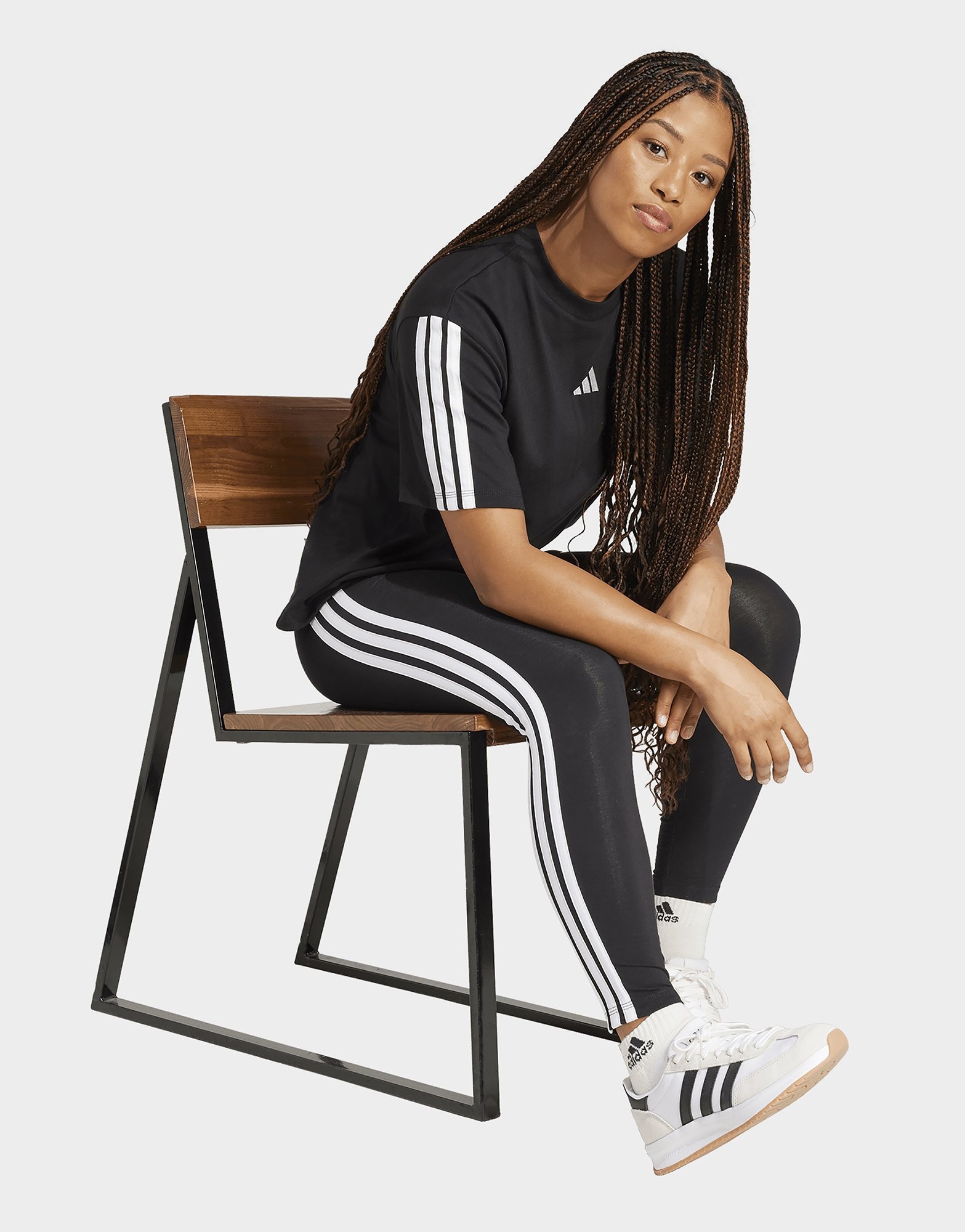 Adidas Essentials 3 Streifen Cotton Leggings Schwarz Jd Sports