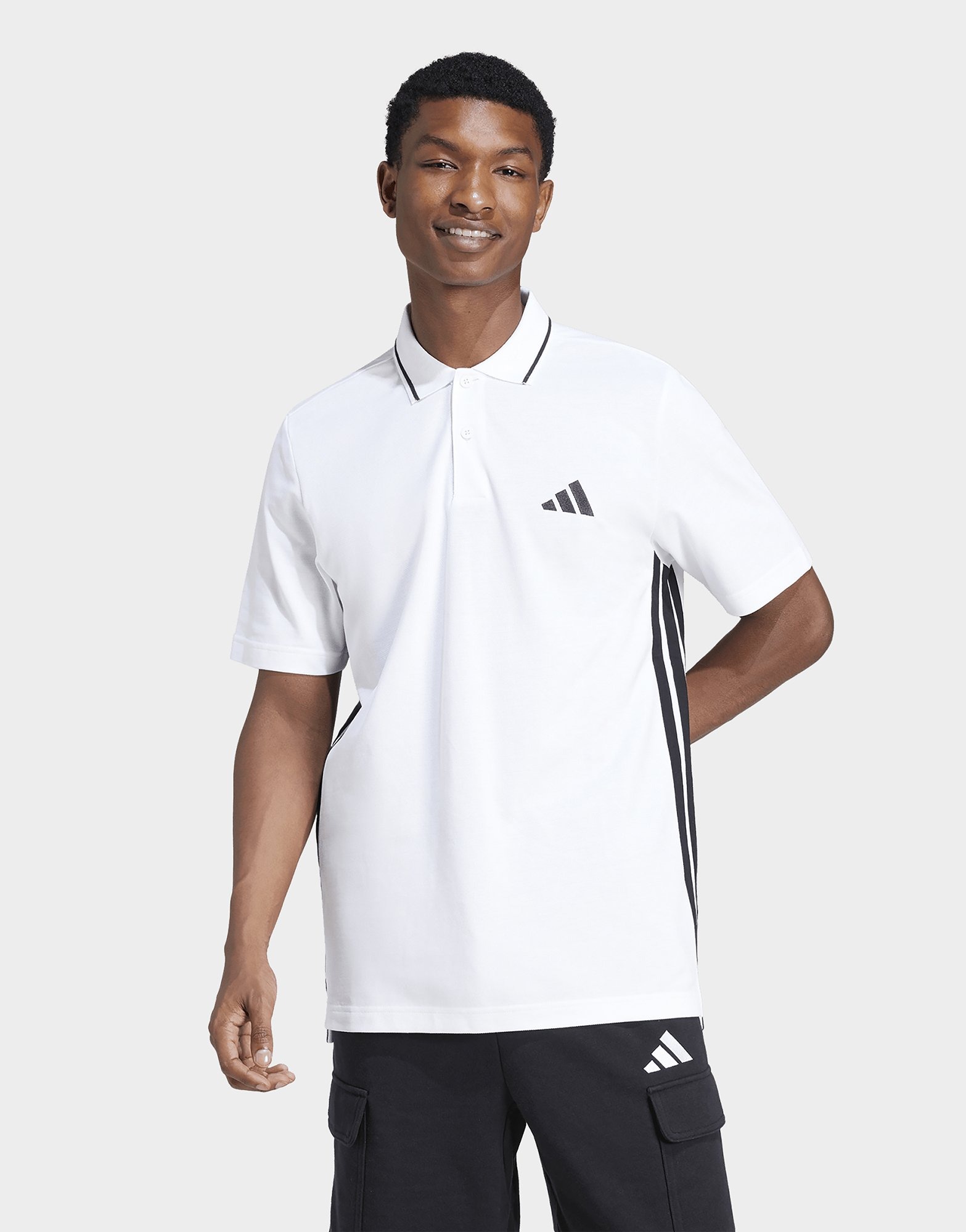White adidas Essentials 3-Stripes Piqué Polo Shirt | JD Sports UK