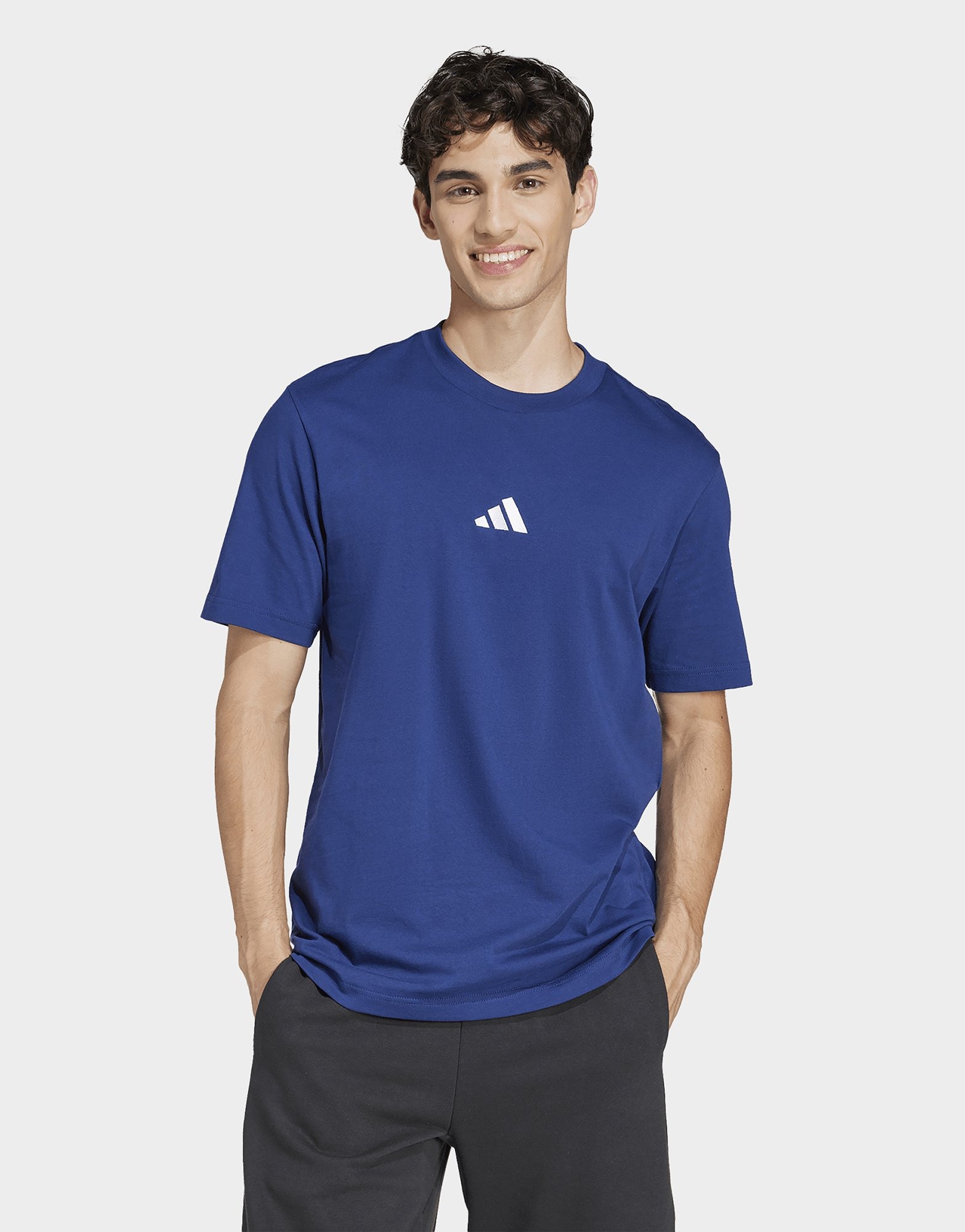 Blue adidas Essentials Small Logo Single Jersey Tee | JD Sports UK