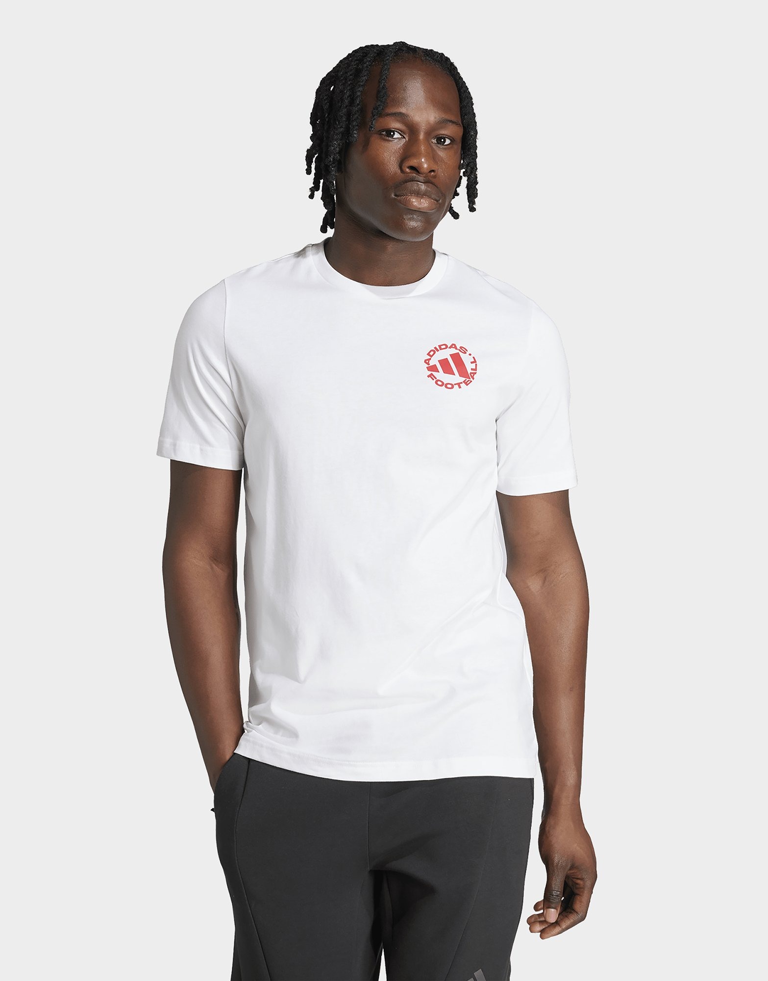 White adidas Football Sticker Graphic Tee | JD Sports UK