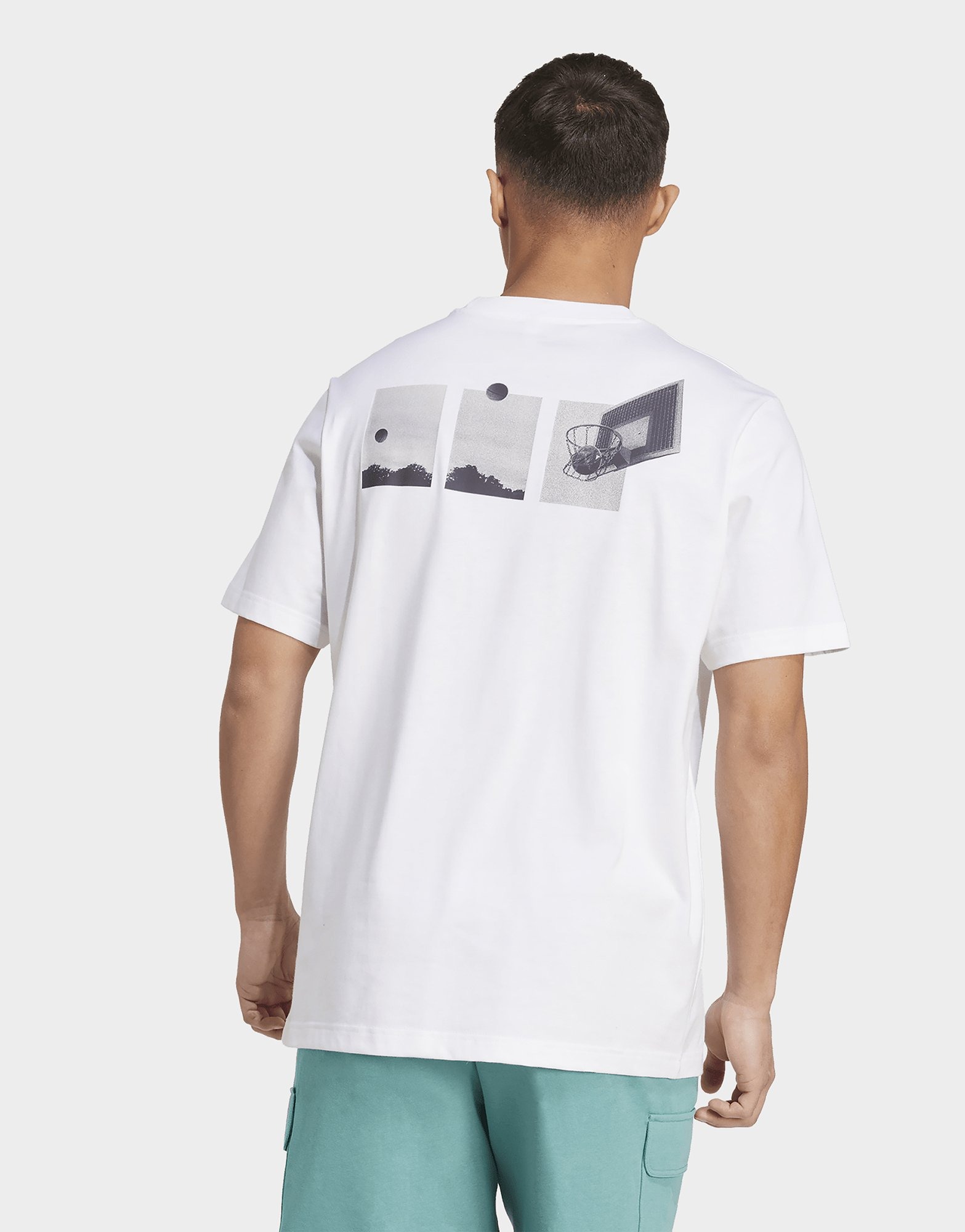 White adidas Lens Power Of Three Hoop Graphic Tee | JD Sports UK