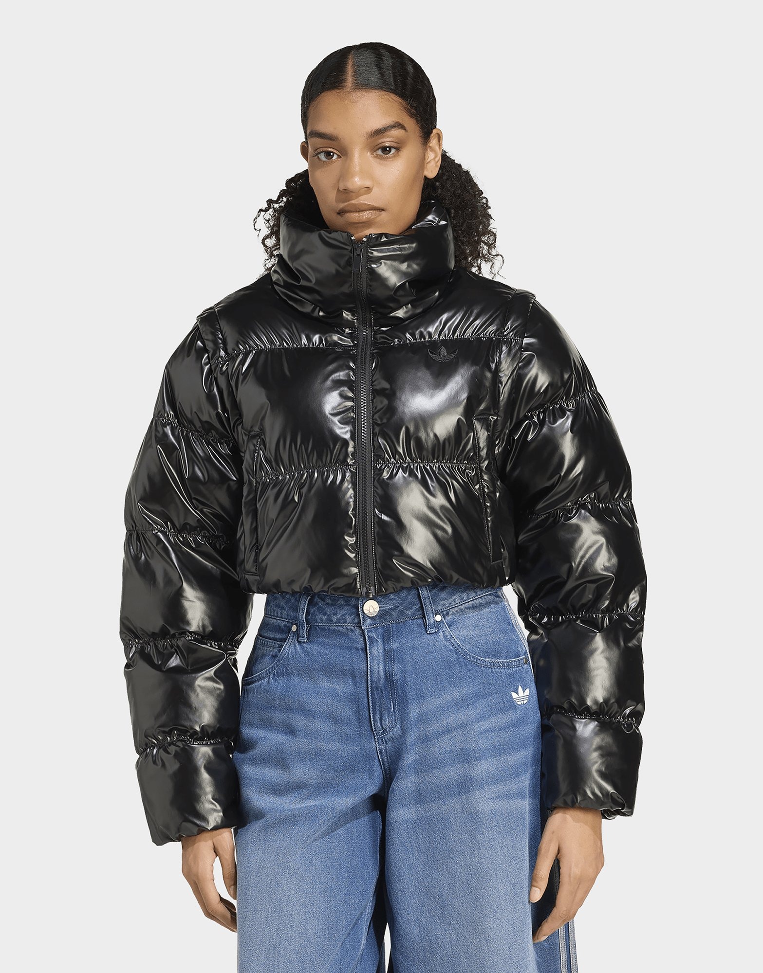 Black adidas Essentials Glossy 2-In-1 Cropped Puffer | JD Sports UK