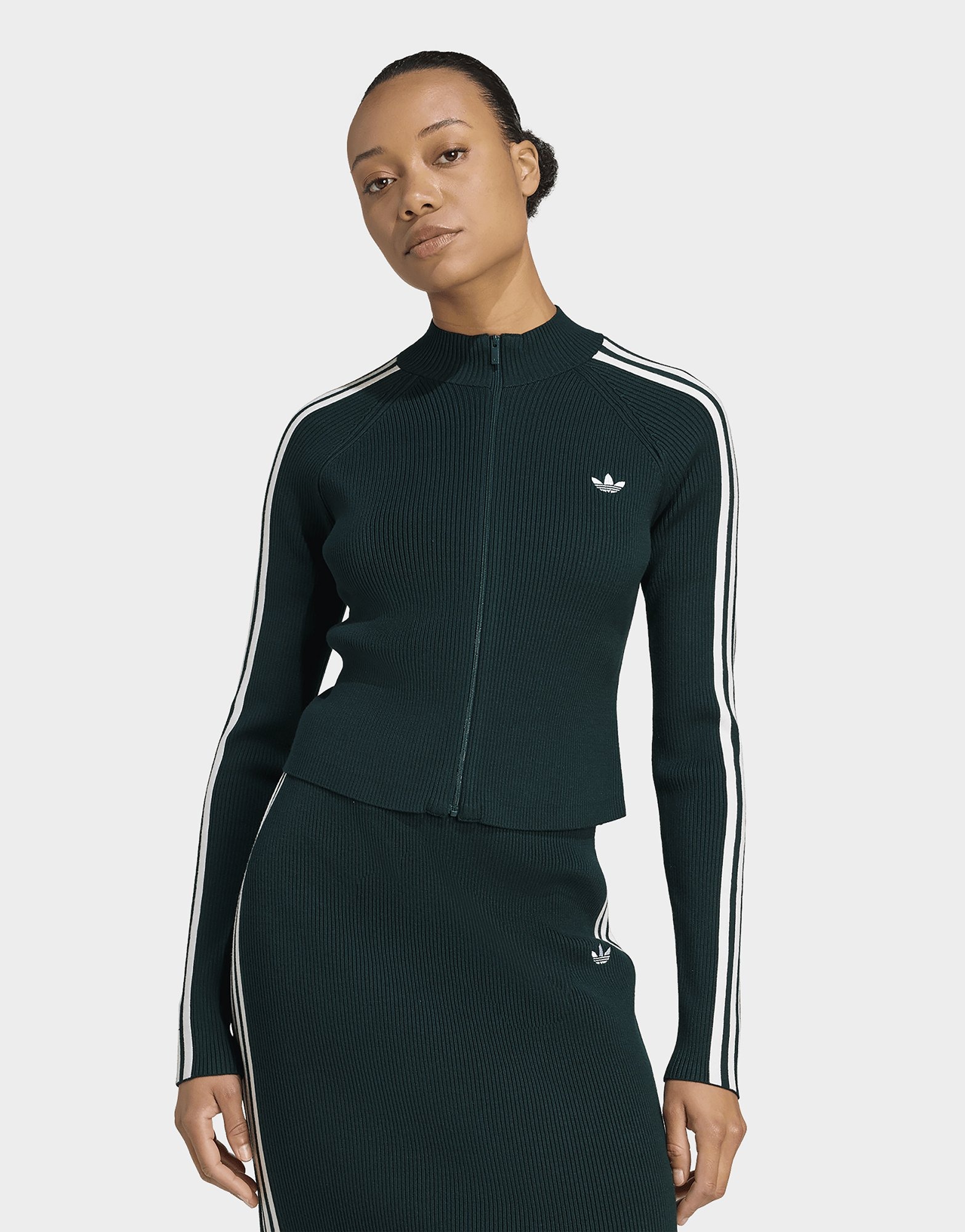 Green adidas Originals Adicolor 3-Stripes Slim Knit Track Top | JD ...