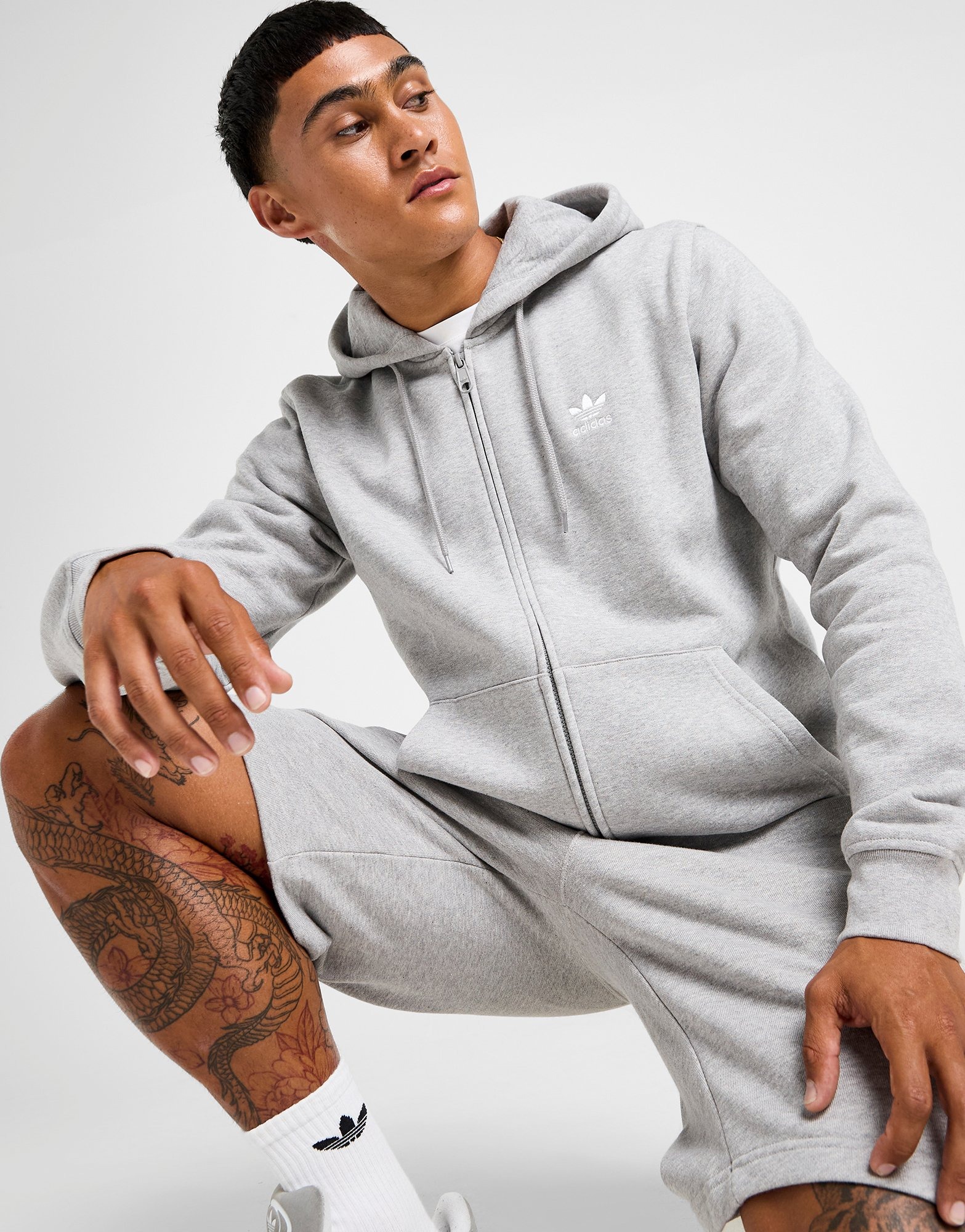 Grey adidas Trefoil Essentials Full Zip Hoodie | JD Sports UK
