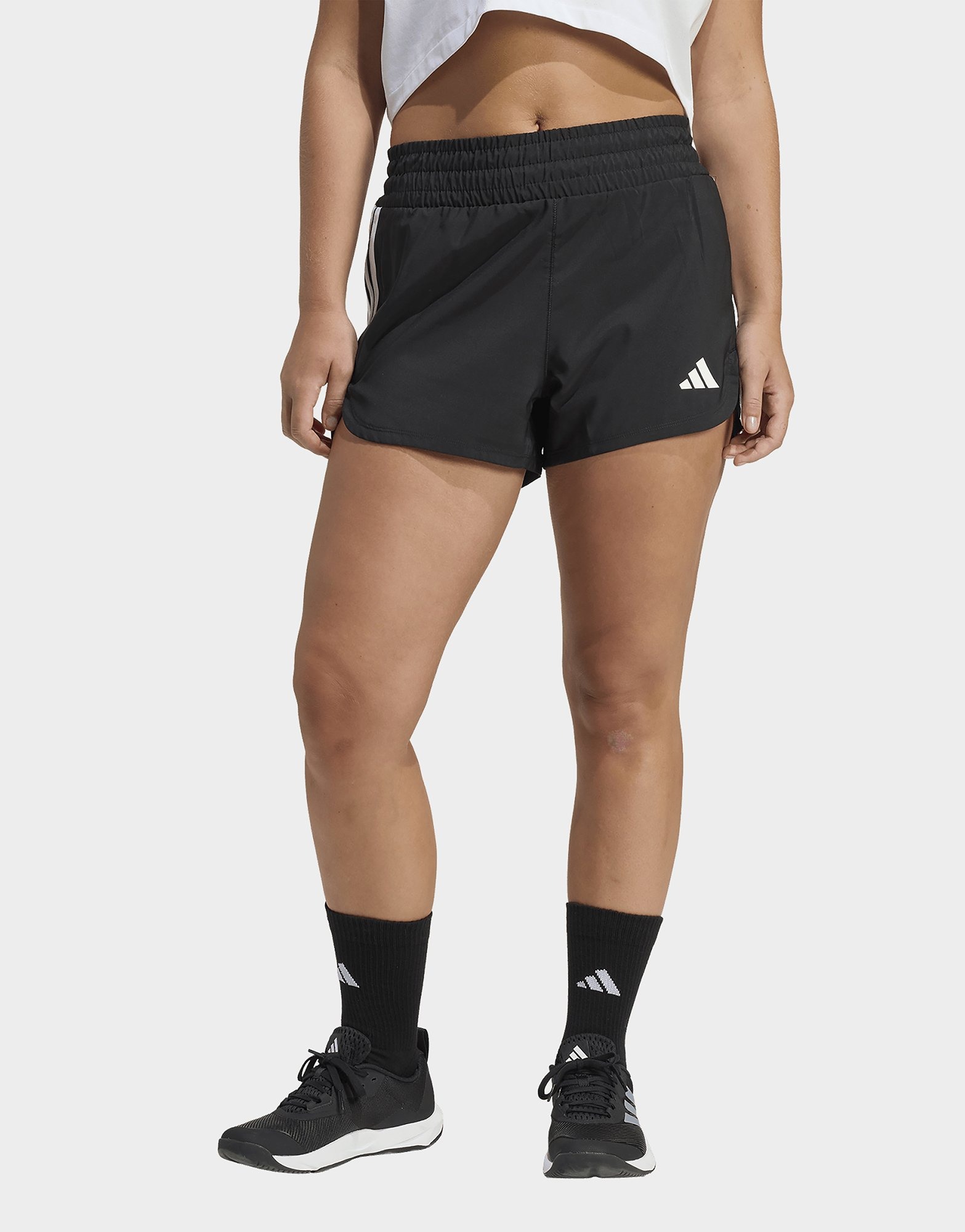 adidas Pacer Workout Shorts mit hohem Bund aus gewebtem Material ...