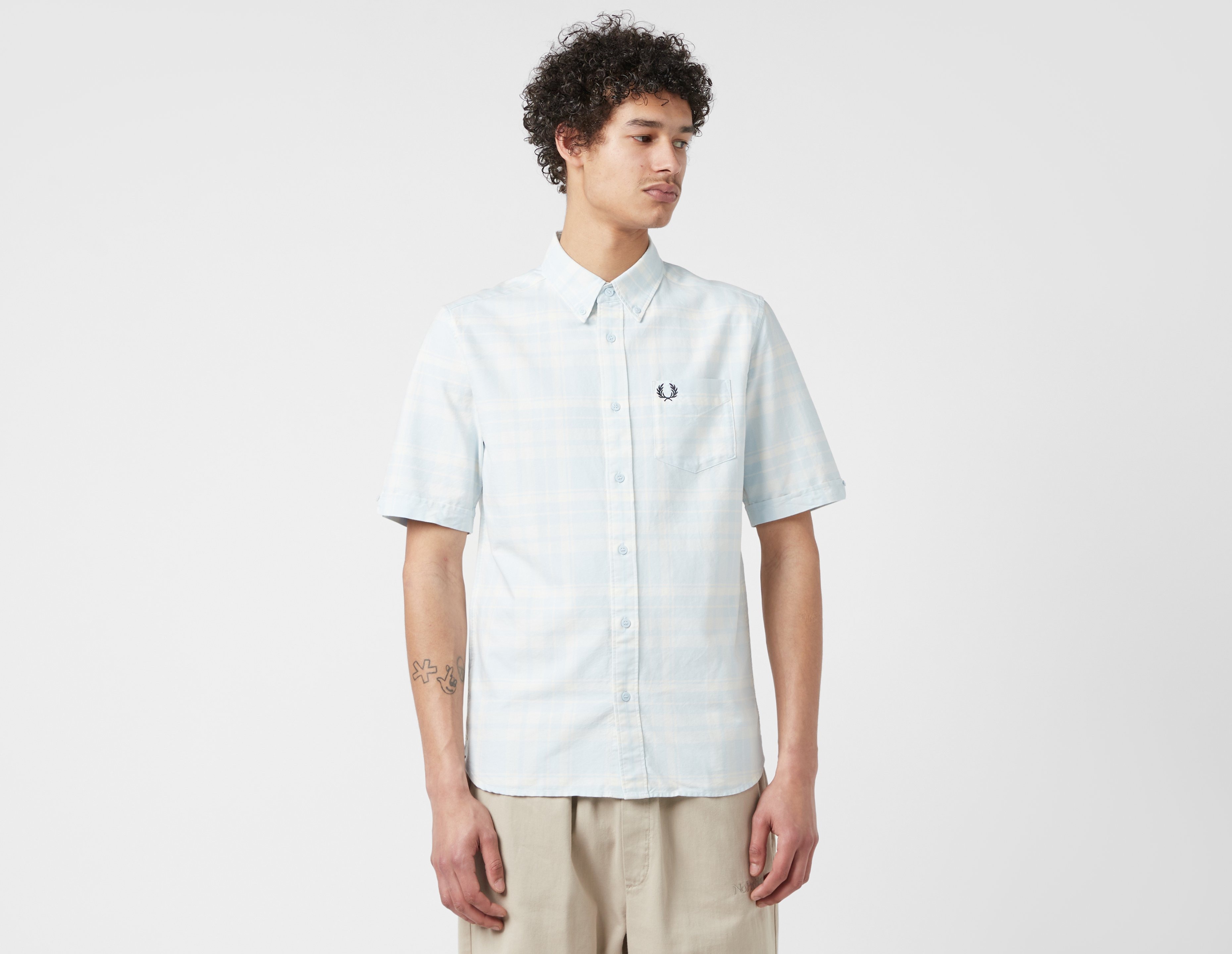 Blue Fred Perry Tartan Short Sleeve Shirt | size?