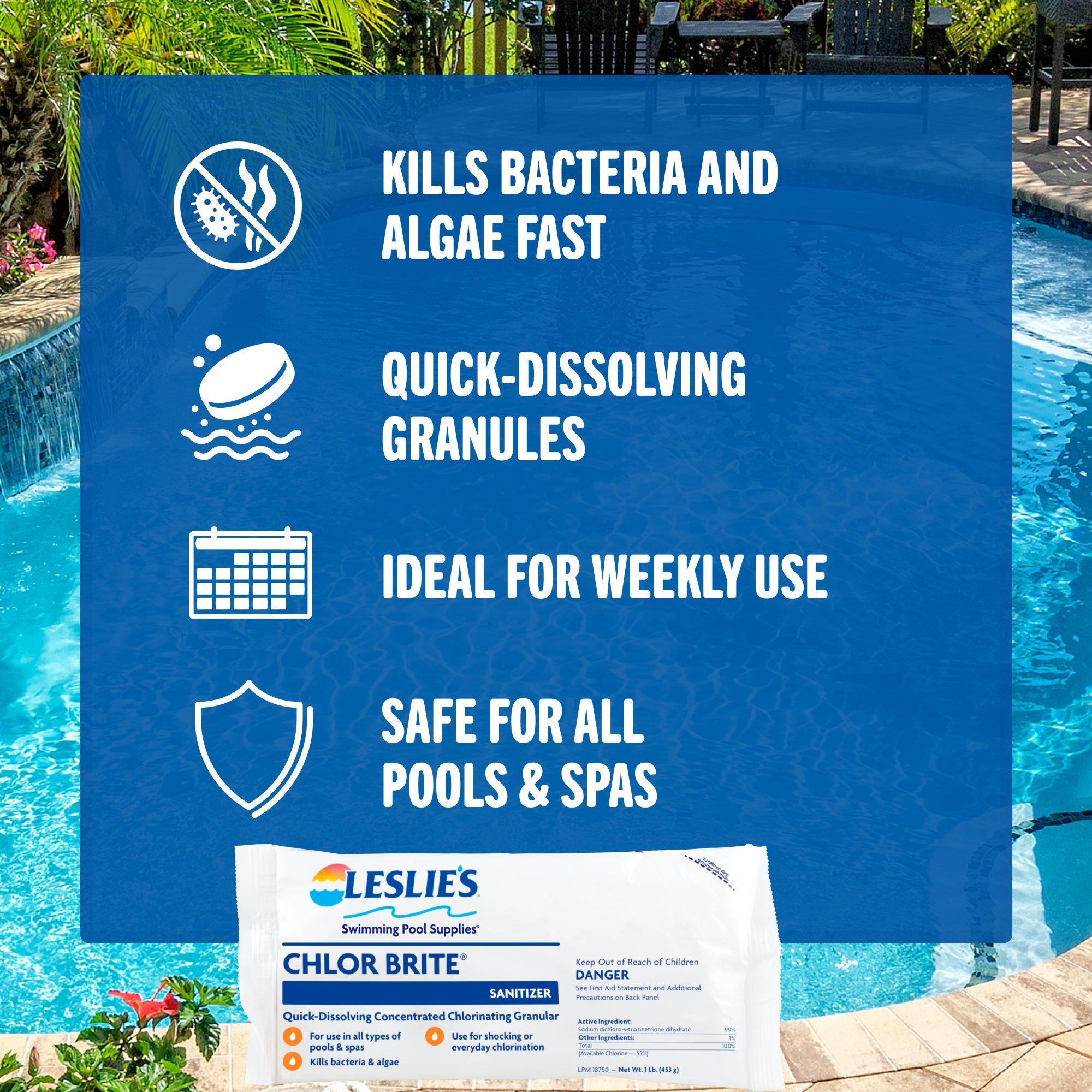 Leslie's Chlor Brite Sodium Dichlor Granular Chlorine Pool Shock 25 lbs ...