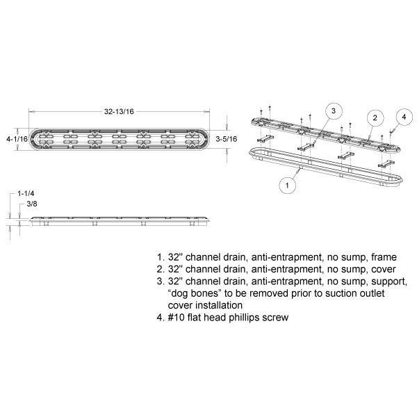 Aquastar 32in. Channel Drain Anti-Entrapment Anti-Vortex Suction Outlet ...