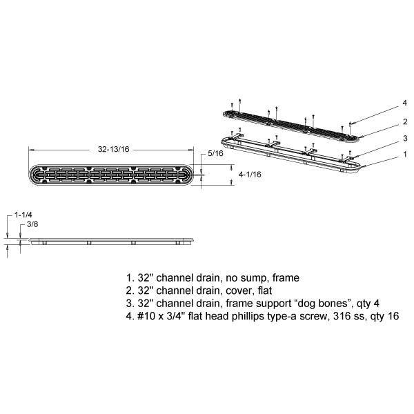 Aquastar 32in. Channel Drain Flat Grate Anti-Entrapment Suction Outlet ...