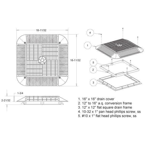 Aquastar 12in to 16in Retrofit Square Anti-Entrapment Suction Outlet ...