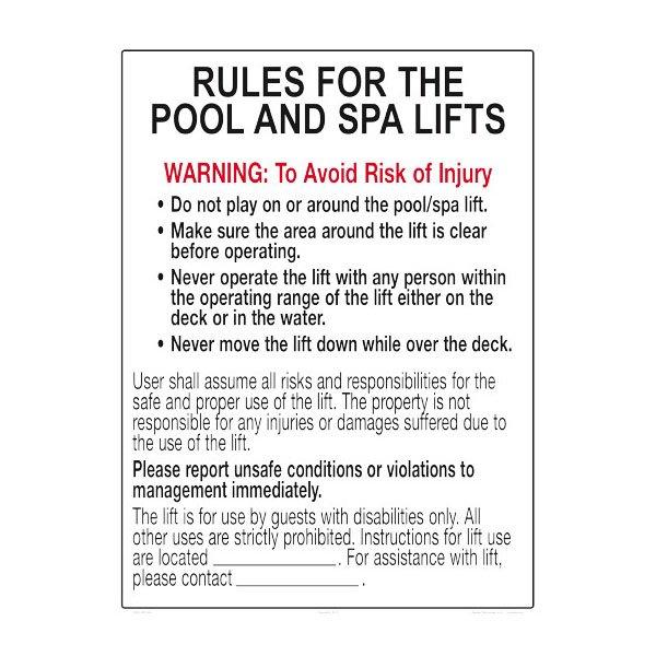 Rules For The Pool and Spa Lifts Sign | In The Swim