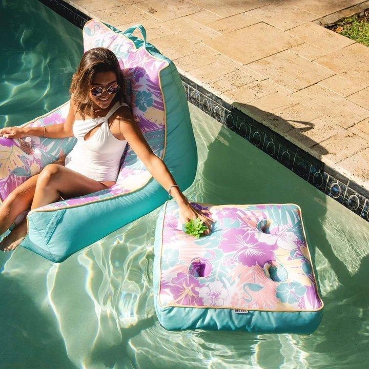Big Joe Captain's Pool Float Drink Caddie, Aqua Tropical Hibiscus