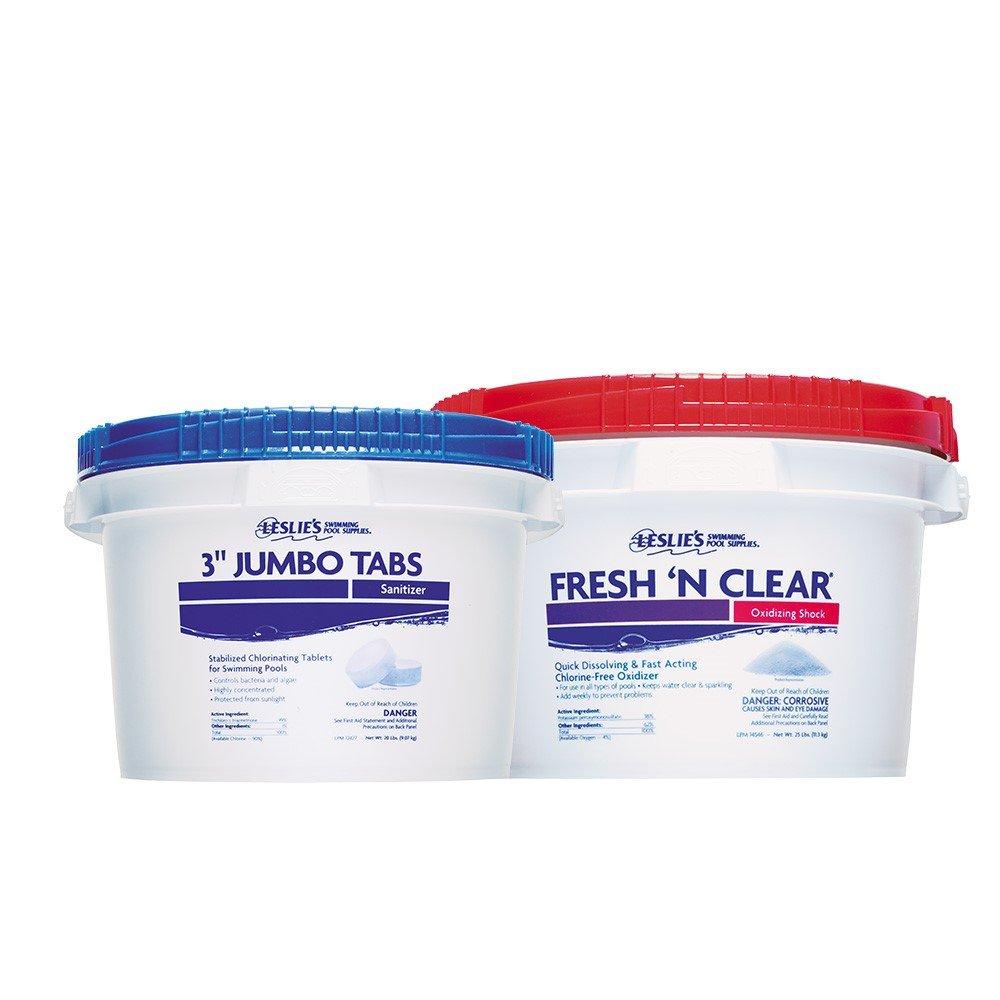 Leslie's 3 in. Jumbo Chlorine Tabs 20 lbs Bucket and Fresh 'N Clear Non ...