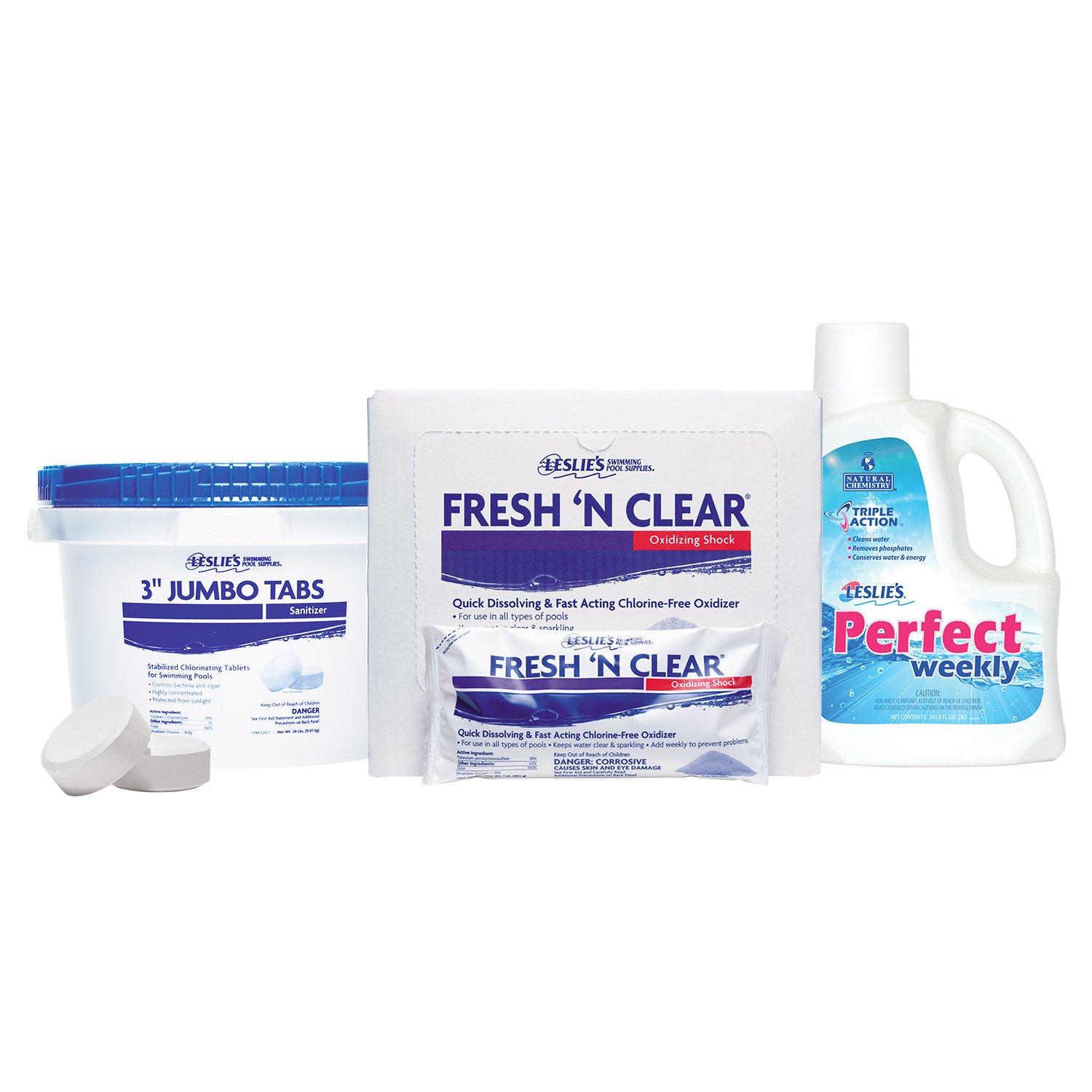 Leslie's 3 in Jumbo Chlorine Tabs 20 lbs Bucket and Fresh 'N Clear Non ...