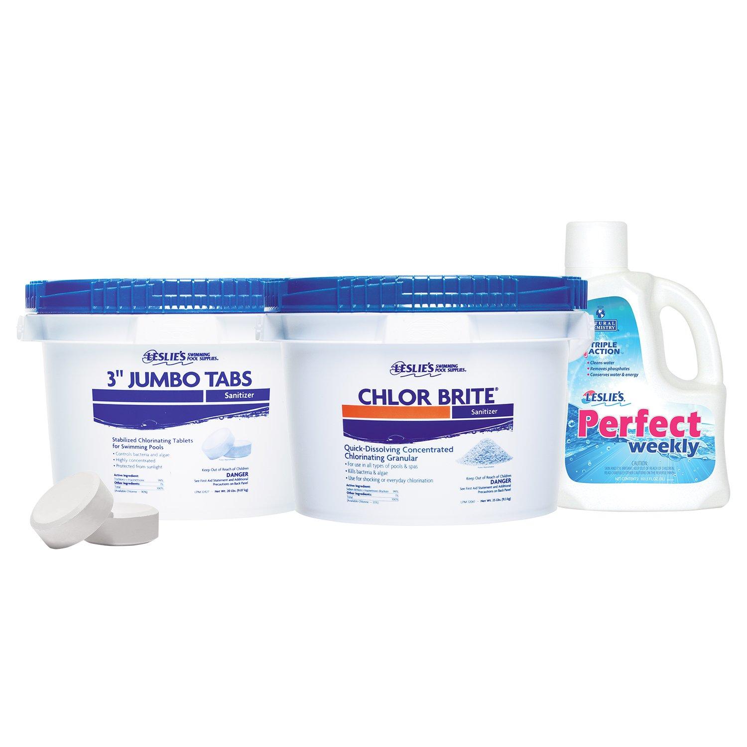 Leslie's 3 in Jumbo Chlorine Tabs 20 lbs Bucket and Chlor Brite ...