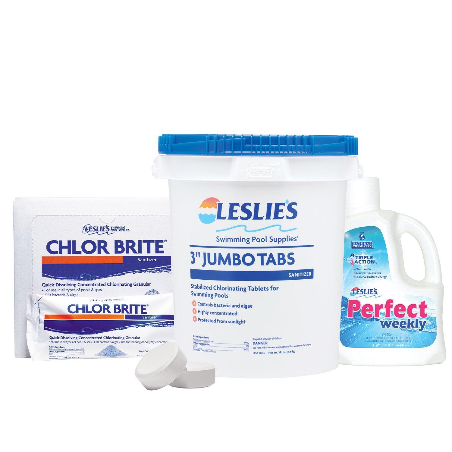 Leslie's 3 in Jumbo Chlorine Tabs 35 lbs Bucket and Chlor Brite Pool ...