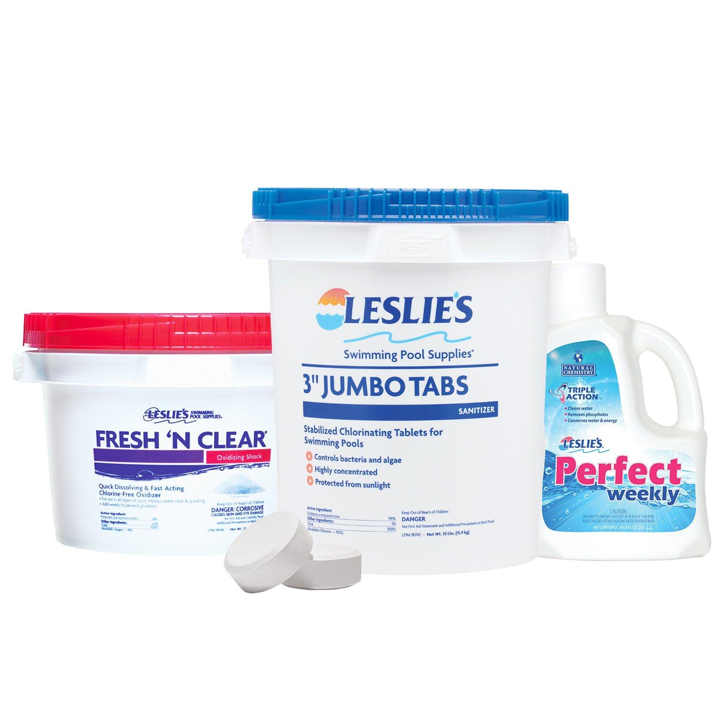 Leslie's 3 in Jumbo Chlorine Tabs 35 lbs Bucket and Fresh N Clear Non ...