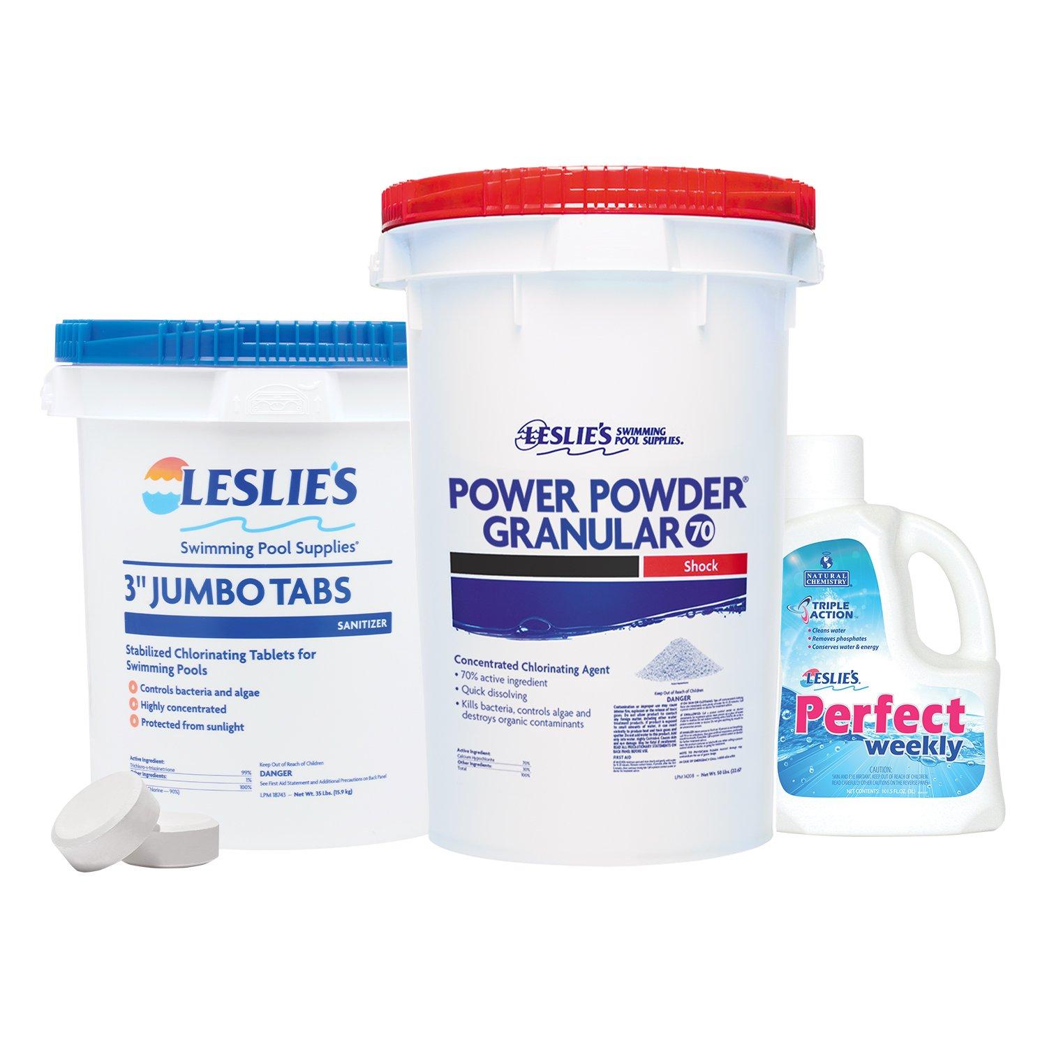 Leslie's 3 in Jumbo Chlorine Tabs 35 lbs Bucket and Power Powder ...