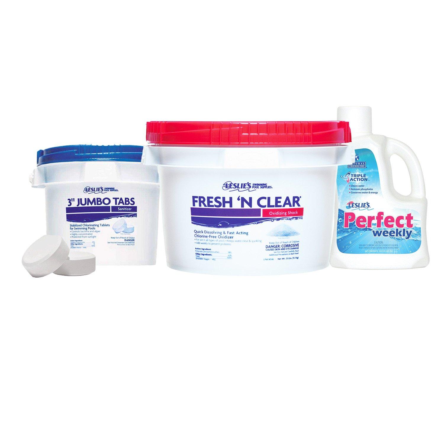 Leslie's 3 in Jumbo Chlorine Tabs 10 lbs Bucket and Fresh 'N Clear Non ...