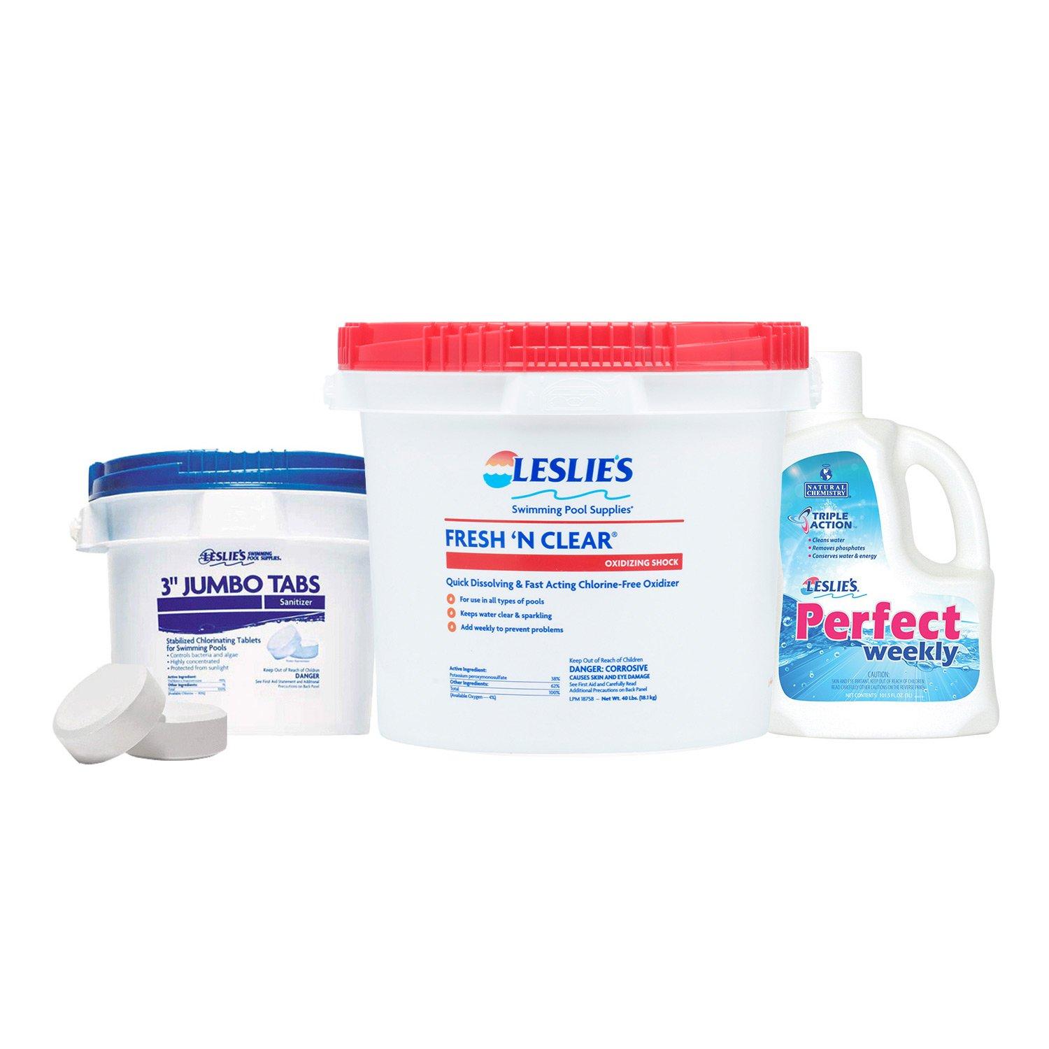 Leslie's 3 in Jumbo Chlorine Tabs 10 lbs Bucket and Fresh 'N Clear Non ...