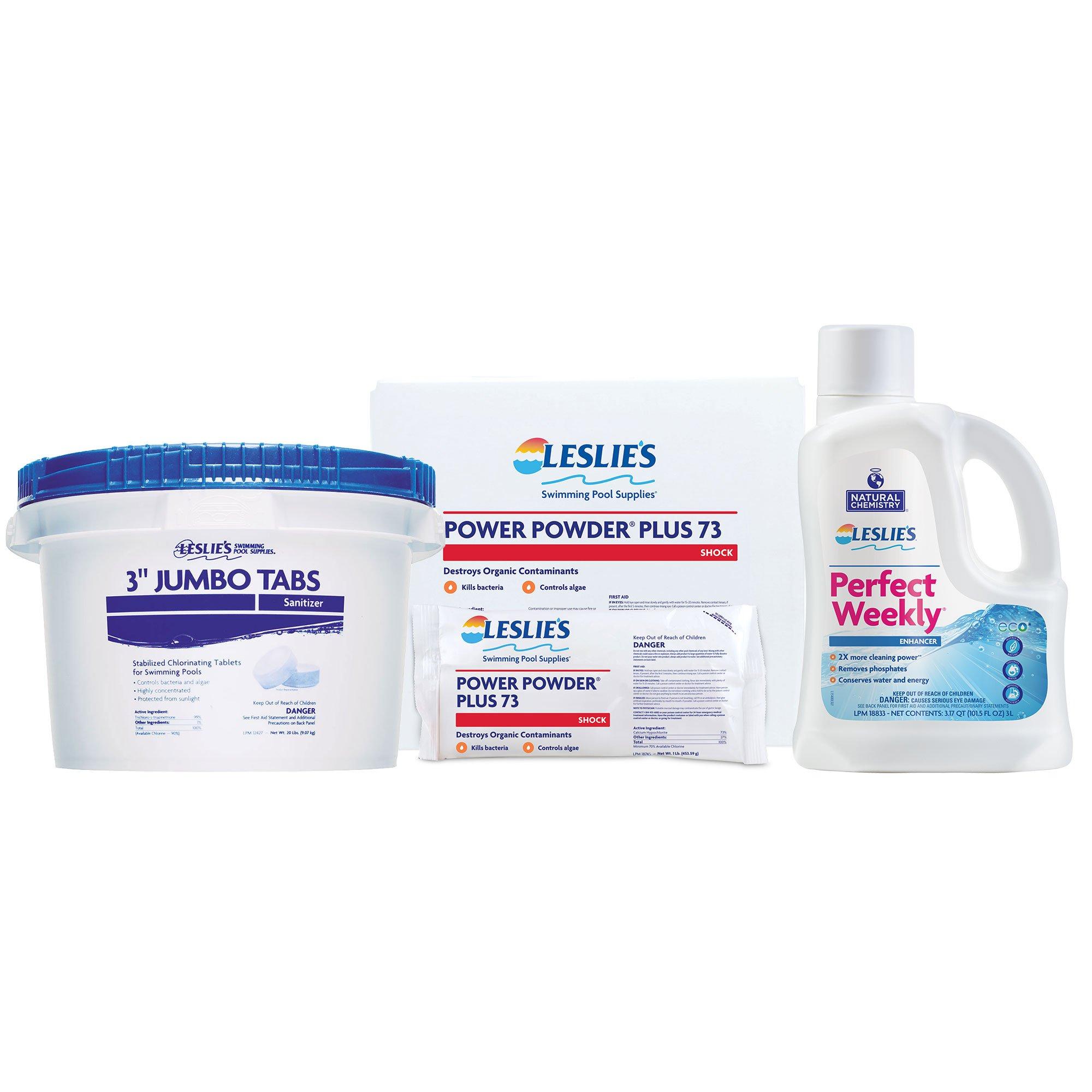 Leslie's 3" Chlorine Tabs 20 lb & Power Powder Plus 73 Shock 12 x 1 lb ...