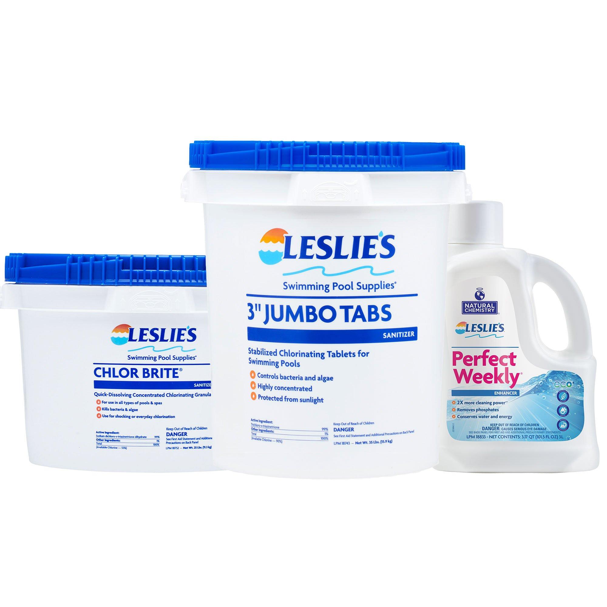 Leslie's 3" Chlorine Tabs 35 lb & Chlor Brite Shock 25 lb with Perfect ...