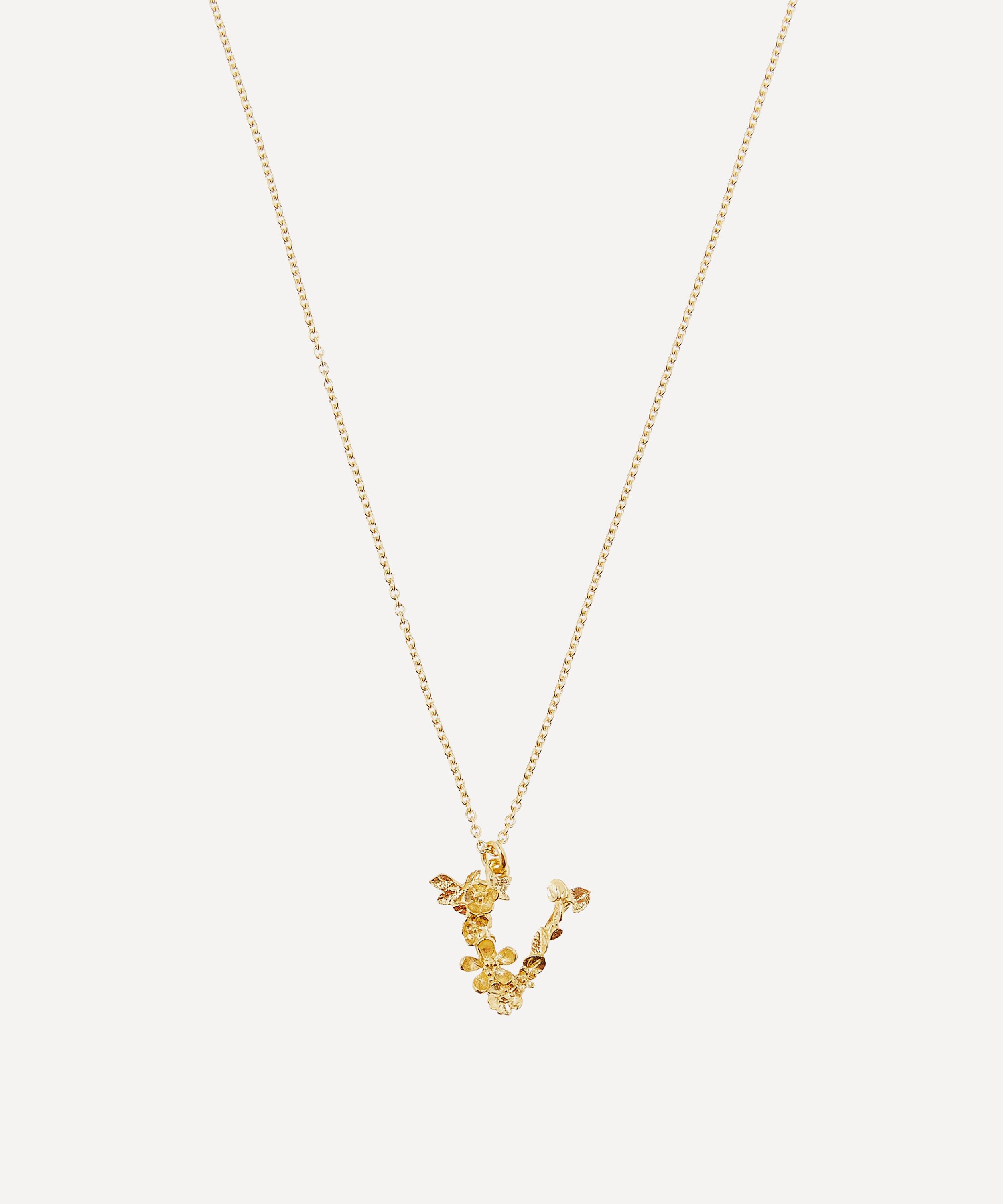 Gold-Plated Floral Letter V Alphabet Necklace | Liberty