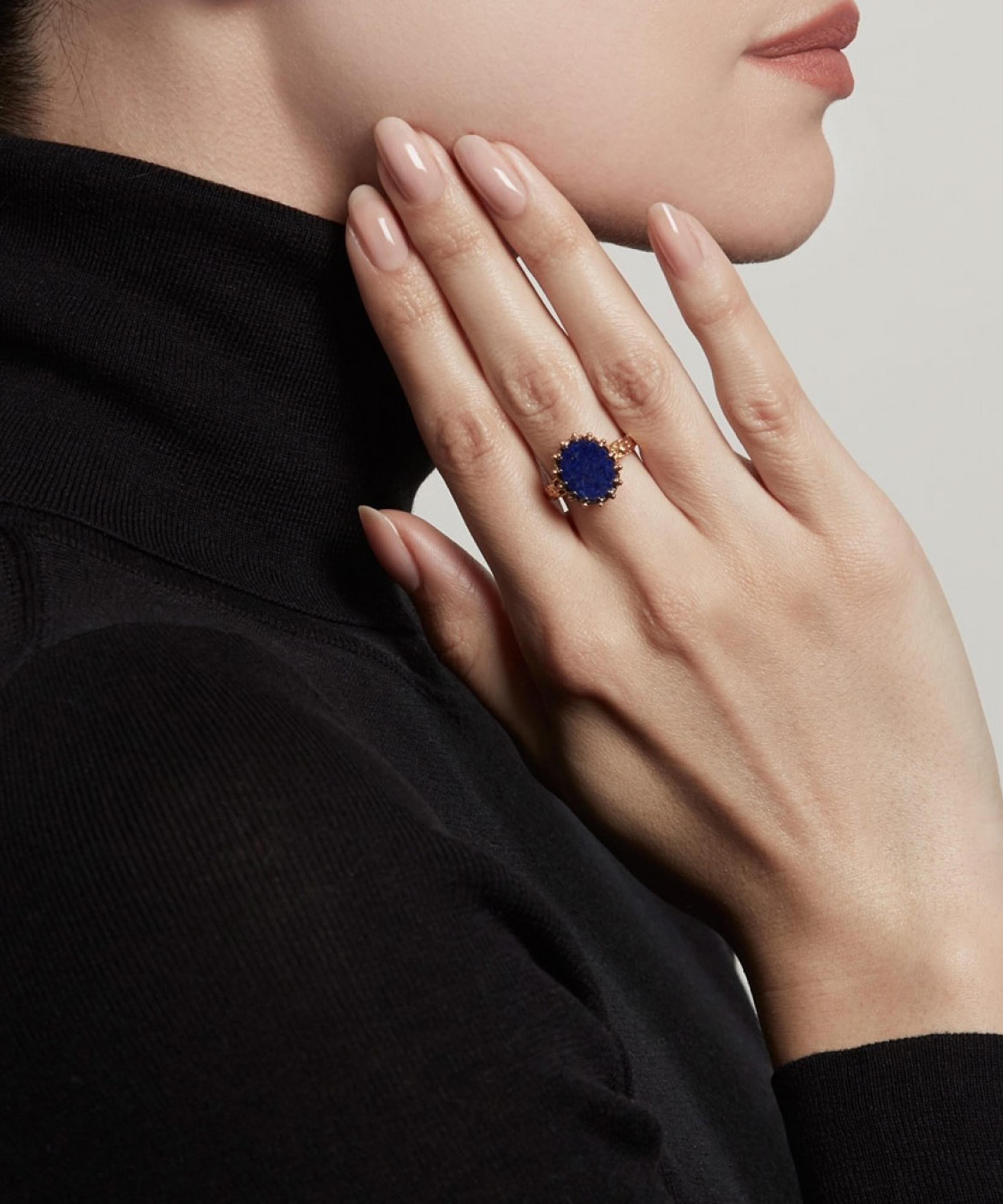 Astley Clarke Gold Plated Vermeil Silver Large Floris Lapis Lazuli Ring Liberty