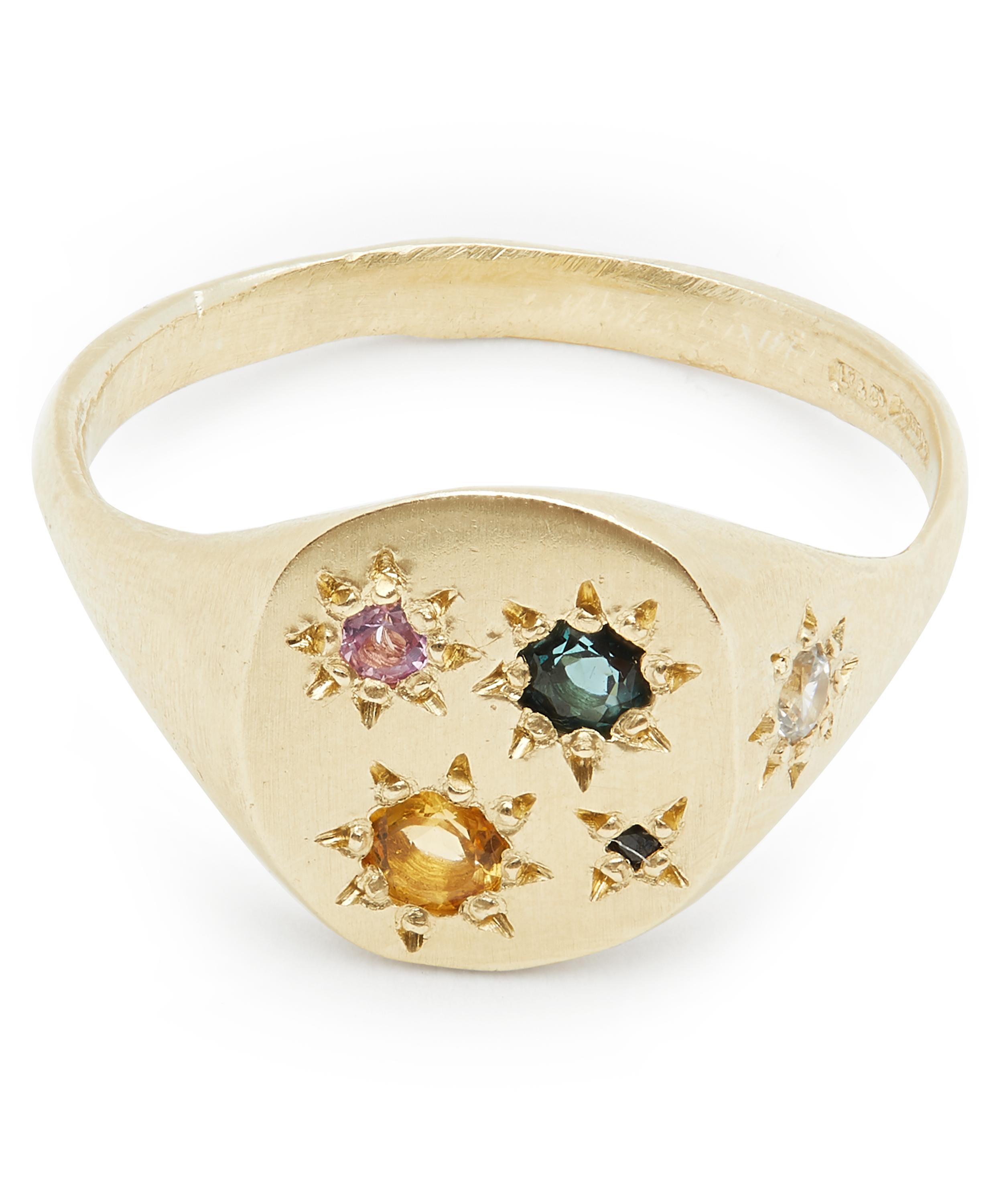 Seb Brown Gold Neapolitan Teal Multi-stone Signet Ring | ModeSens
