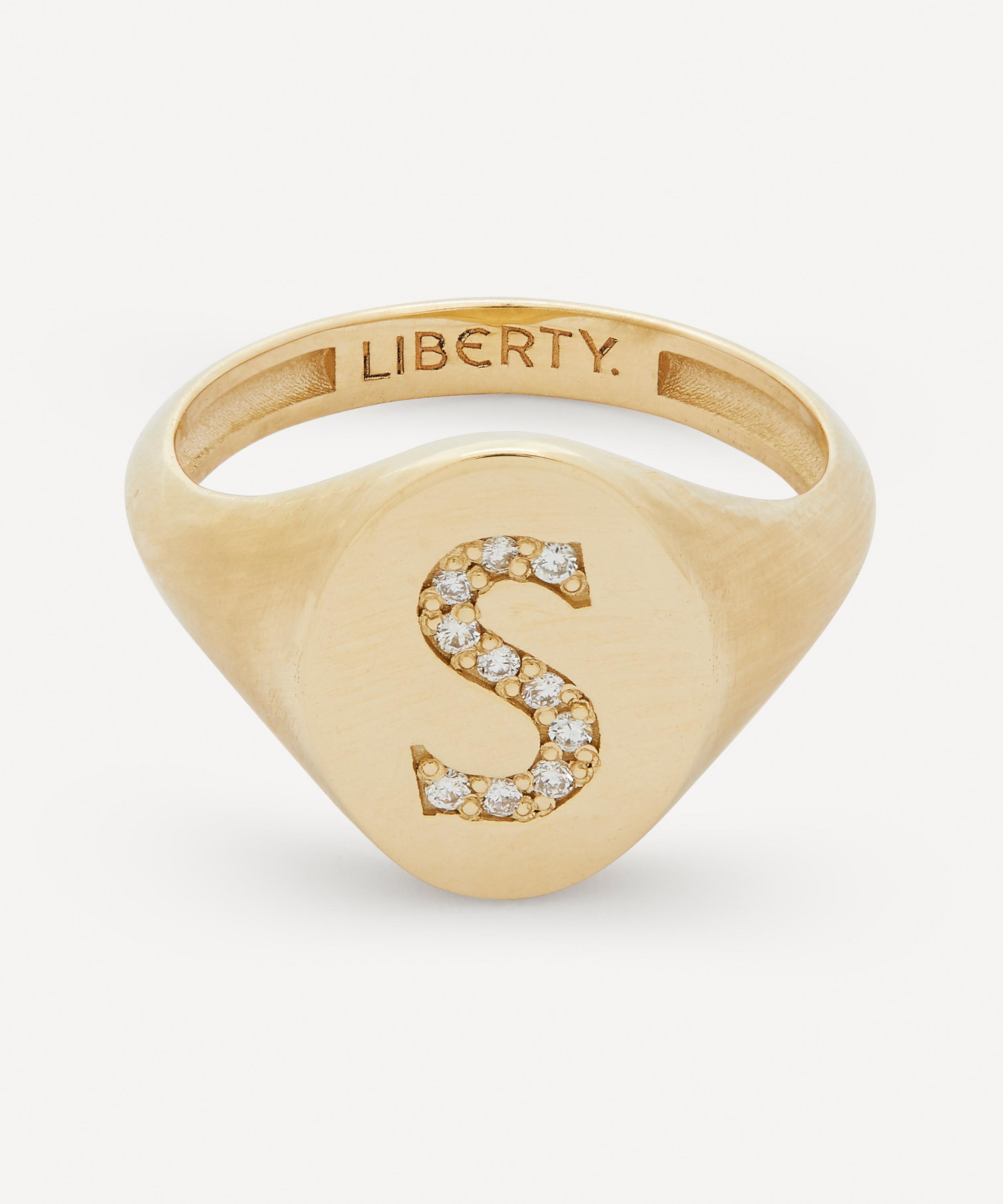 9ct Gold and Diamond Initial Liberty Signet Ring - S | Liberty