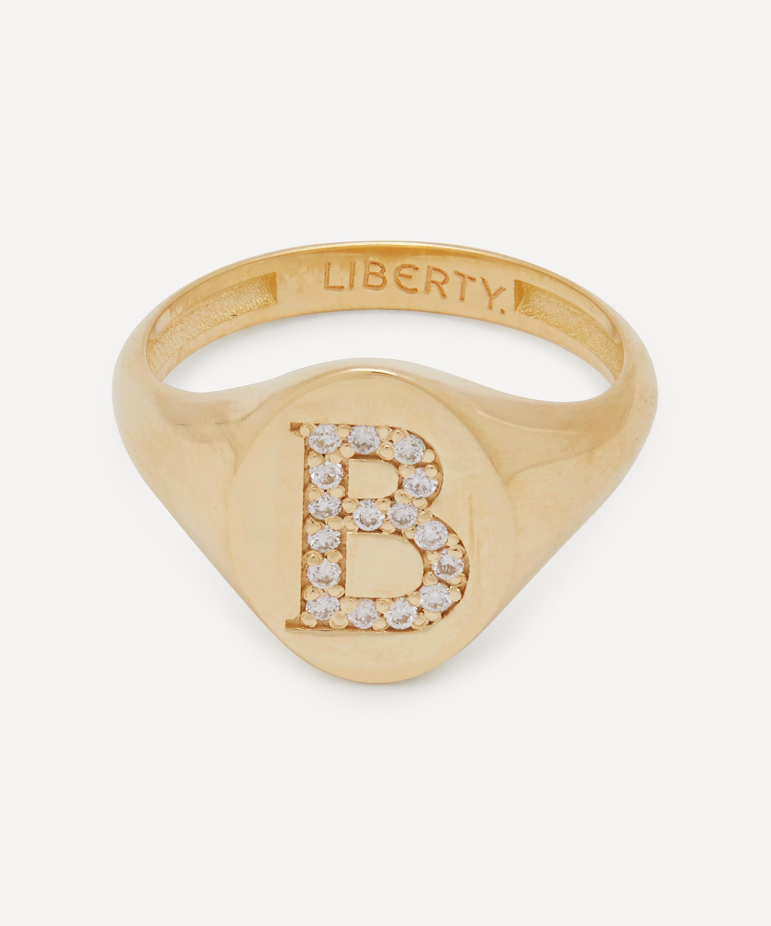 Liberty 9ct Gold and Diamond Initial Liberty Signet Ring – B | Liberty