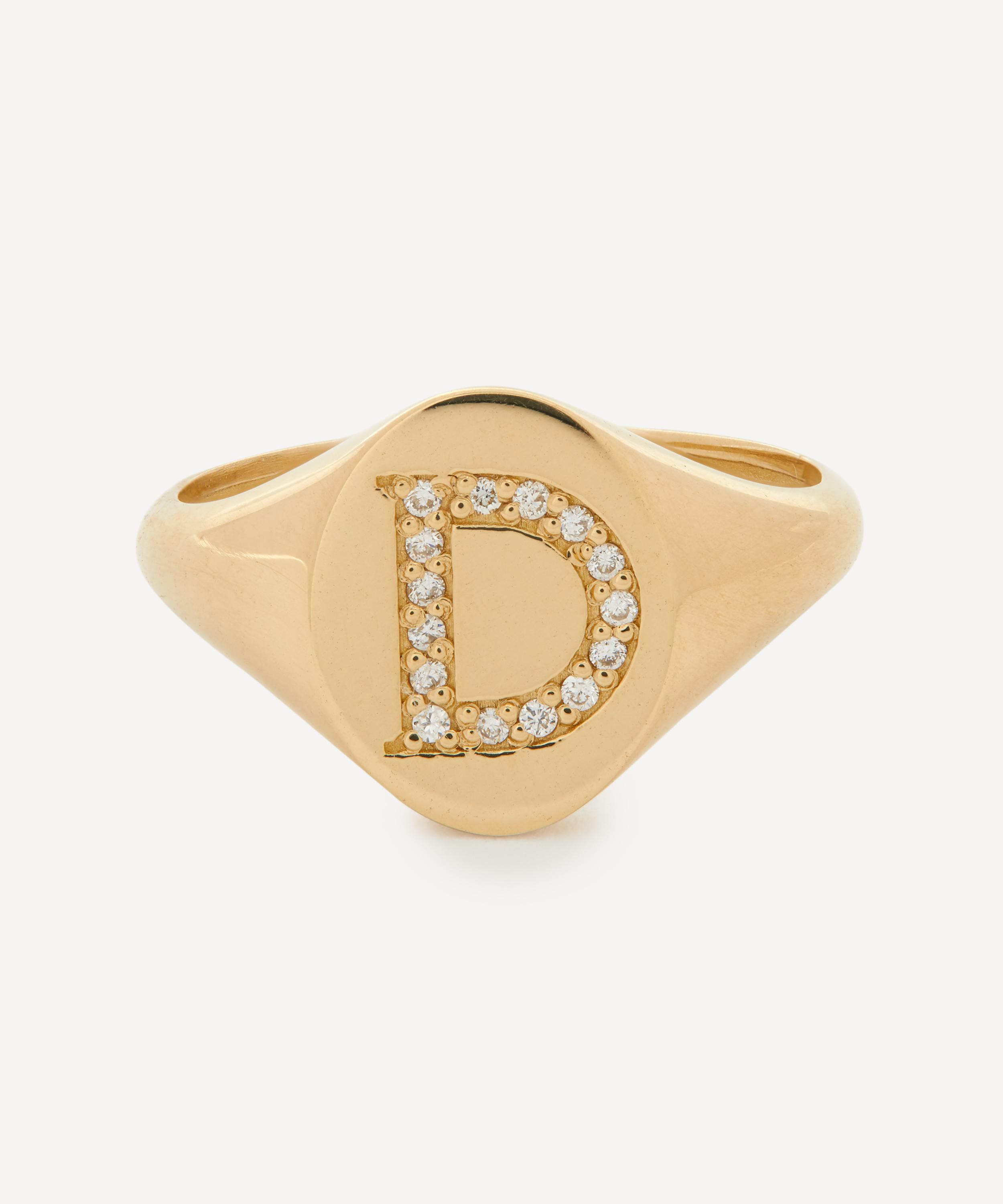 Liberty 9ct Gold and Diamond Initial Liberty Signet Ring - D | Liberty