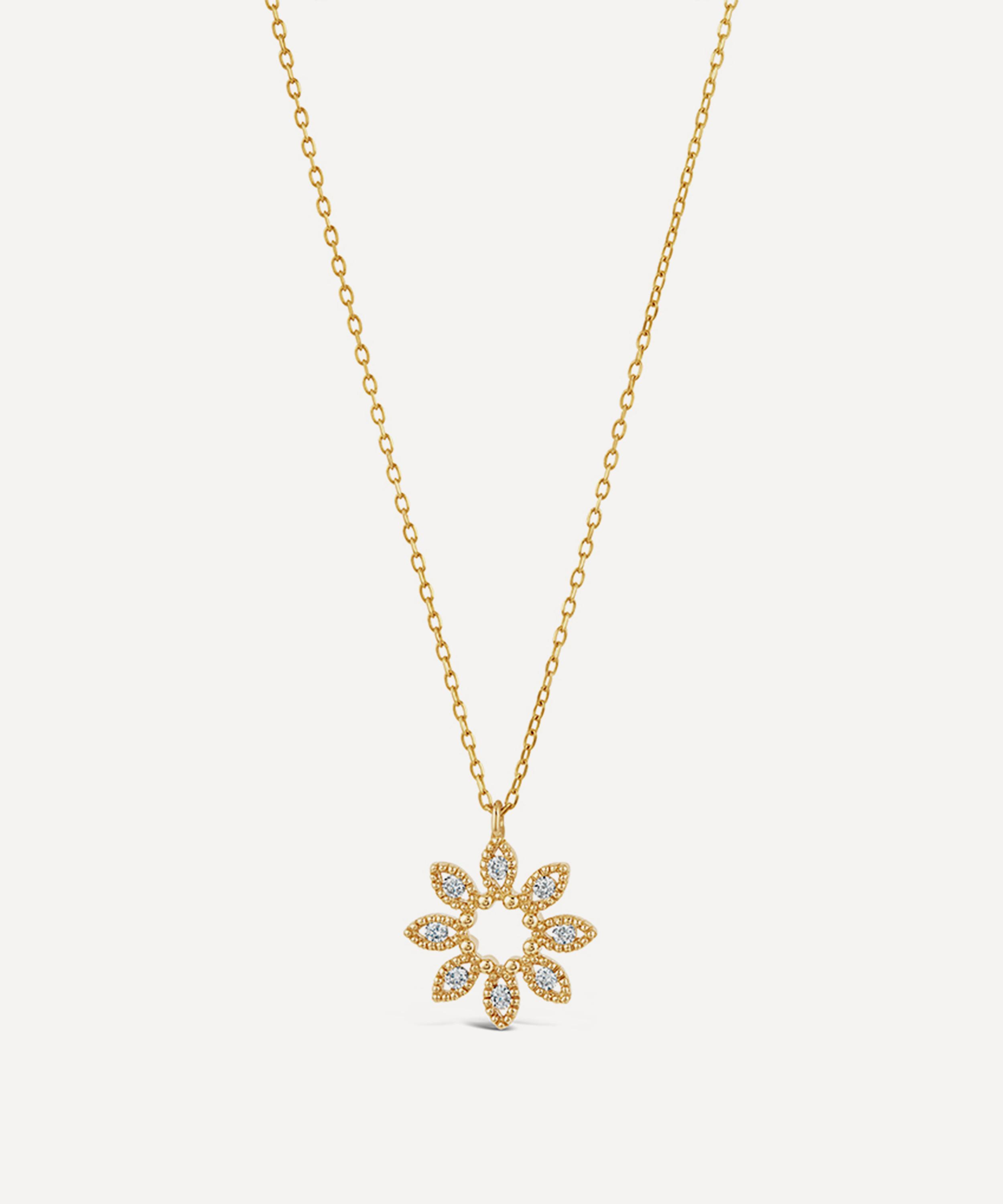 Dinny Hall 14ct Gold Diamond Jasmine Flower Pendant Necklace | Liberty