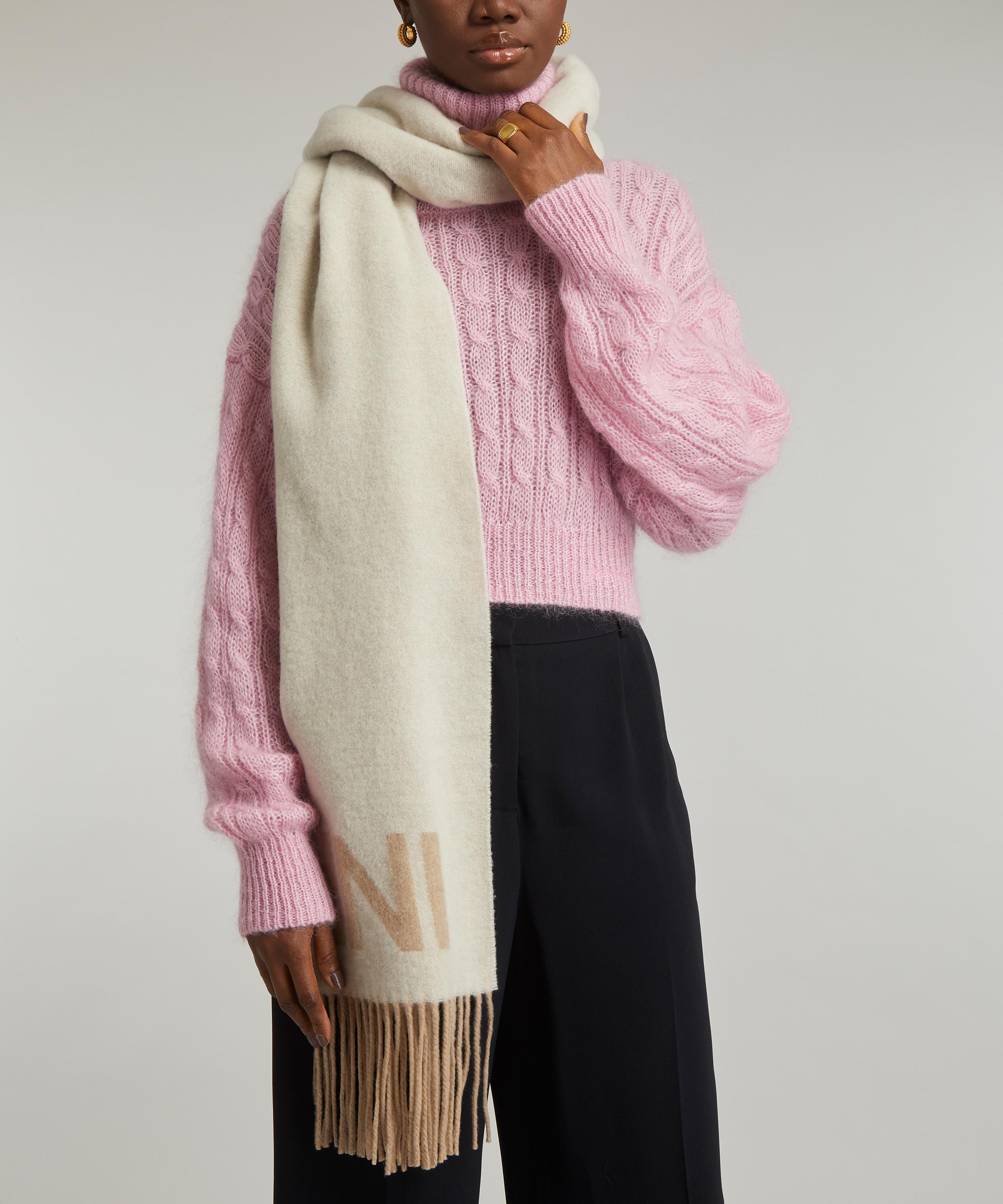 Ganni Wool Fringed Logo Scarf | Liberty