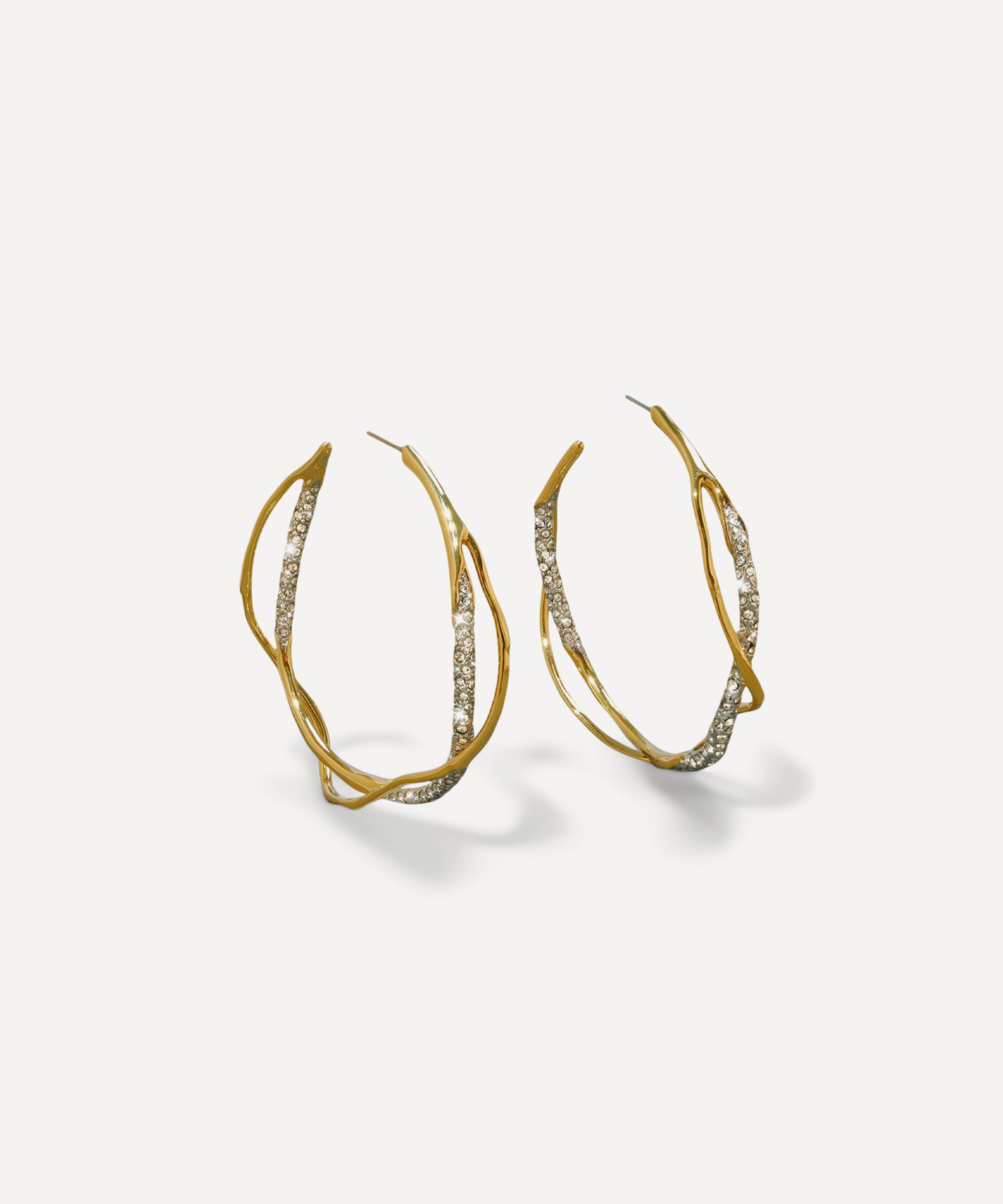 Alexis Bittar 14ct Gold-Plated Intertwined Two Tone Pavé Hoop Earrings | Liberty