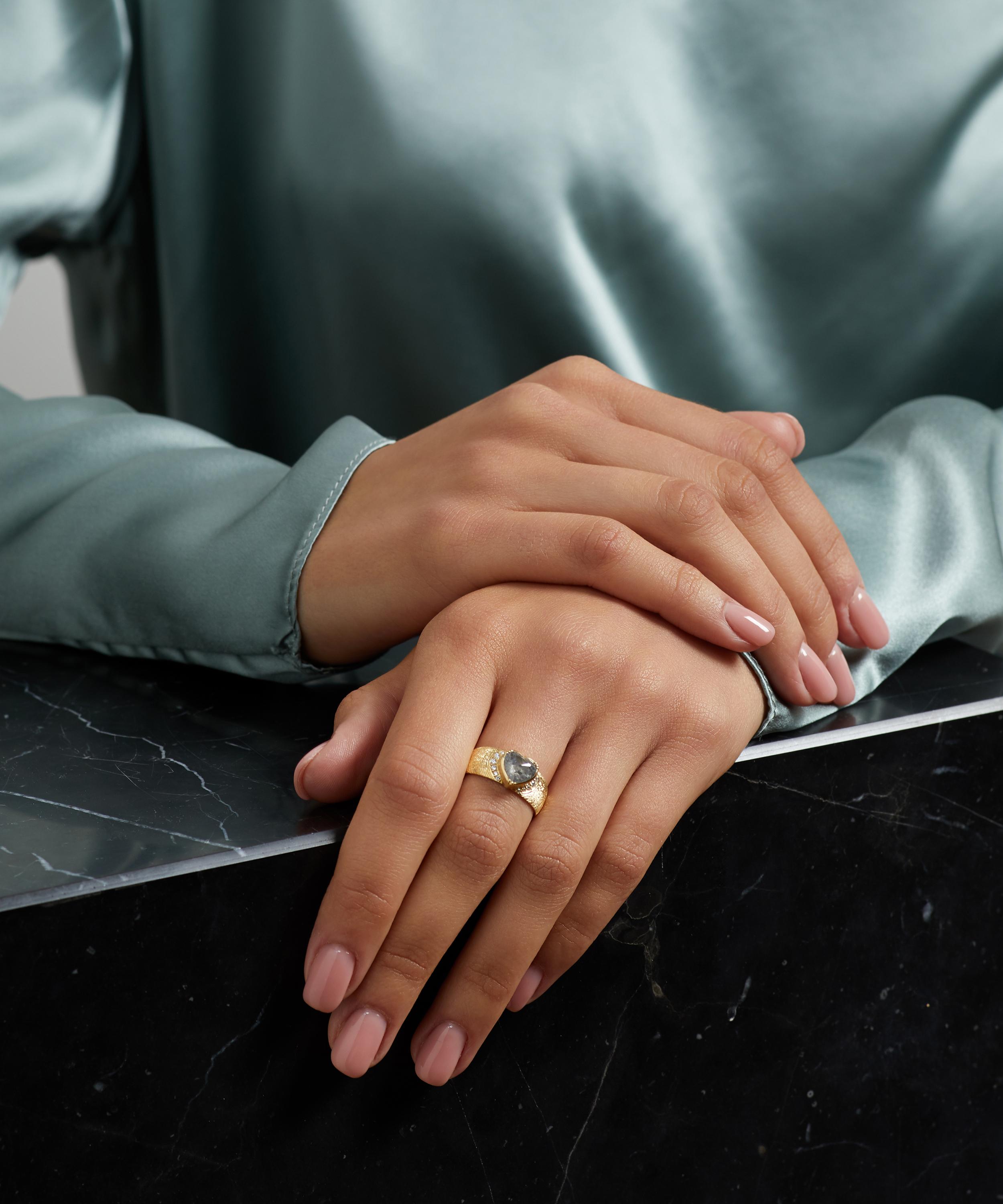 Brooke Gregson 18ct Gold Artemis Engraved Diamond Heart Ring | Liberty