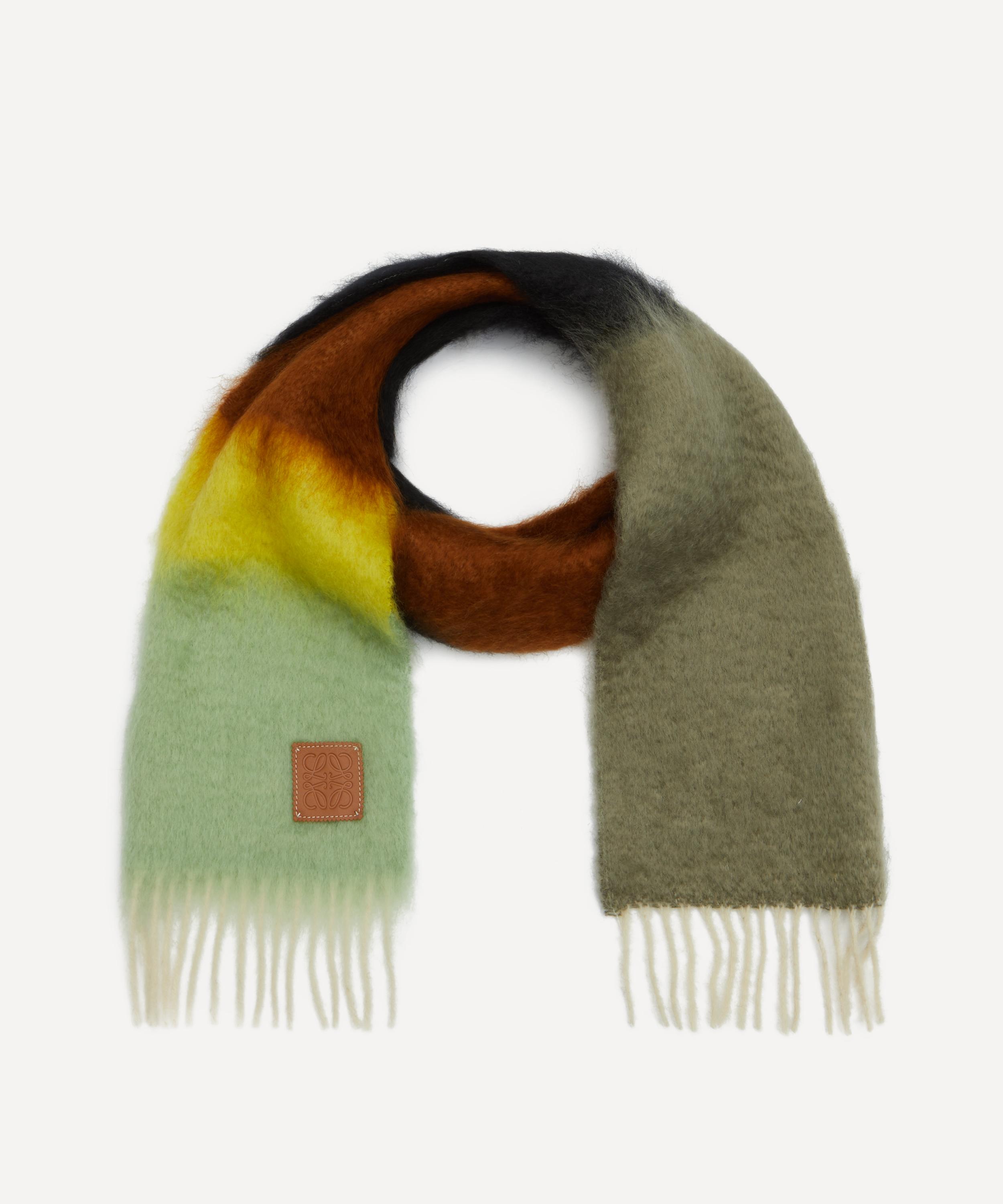 Loewe Logo Patch Wool and Mohair Blend Striped Scarf | Liberty