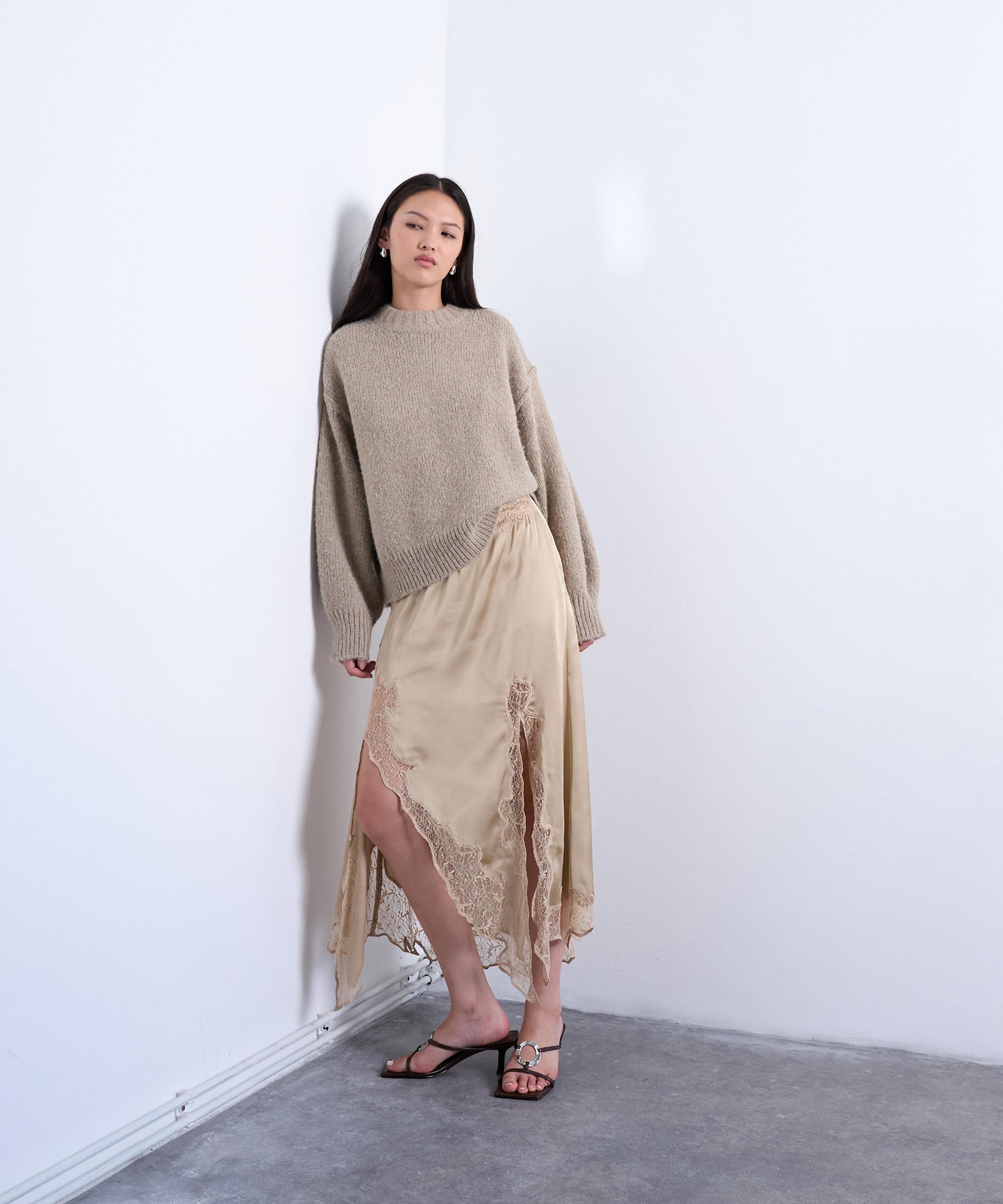 TOPSHOP Taupe Satin-Lace Maxi Skirt | Liberty