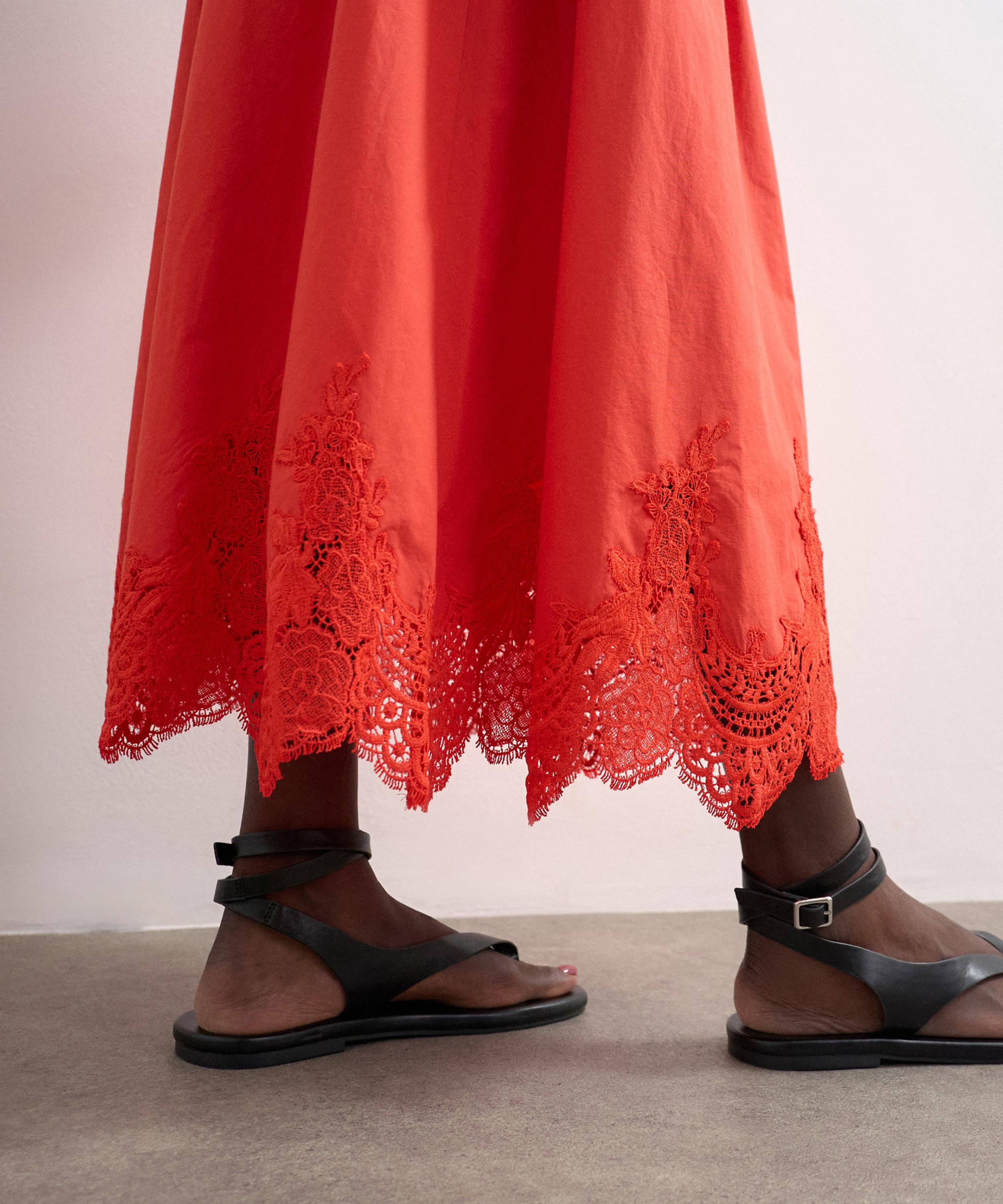 TOPSHOP Red Lace Hem Full Circle Maxi Skirt | Liberty