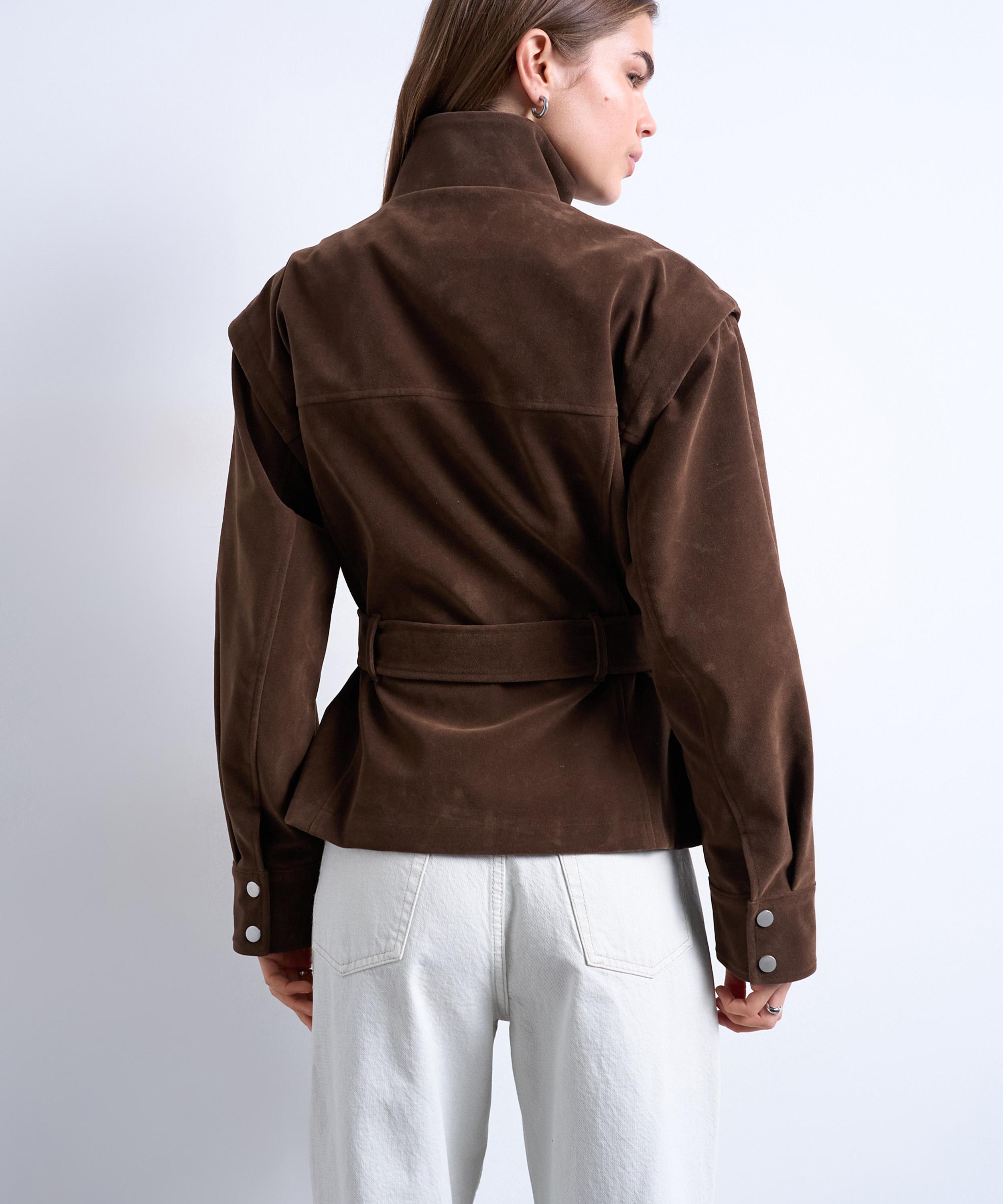 TOPSHOP Brown Faux Suede Funnel-Neck Jacket | Liberty