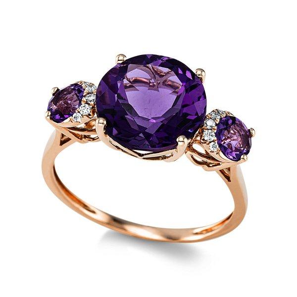 Muau Schmuck Ring 750 18k Rotgold Diamant 0 05ct Amethyst 4 4ct