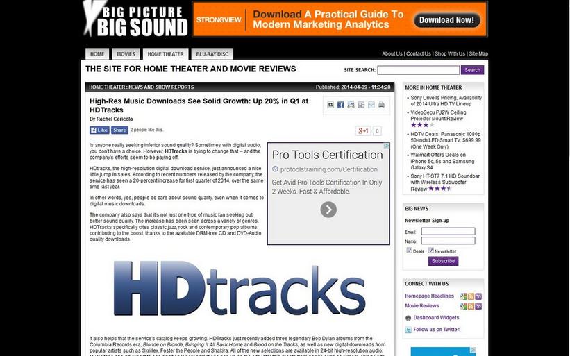 HIGH-RES MUSIC DOWNLOADS SEE SOLID GROWTH: UP 20% IN Q1 AT HDTRACKS ...