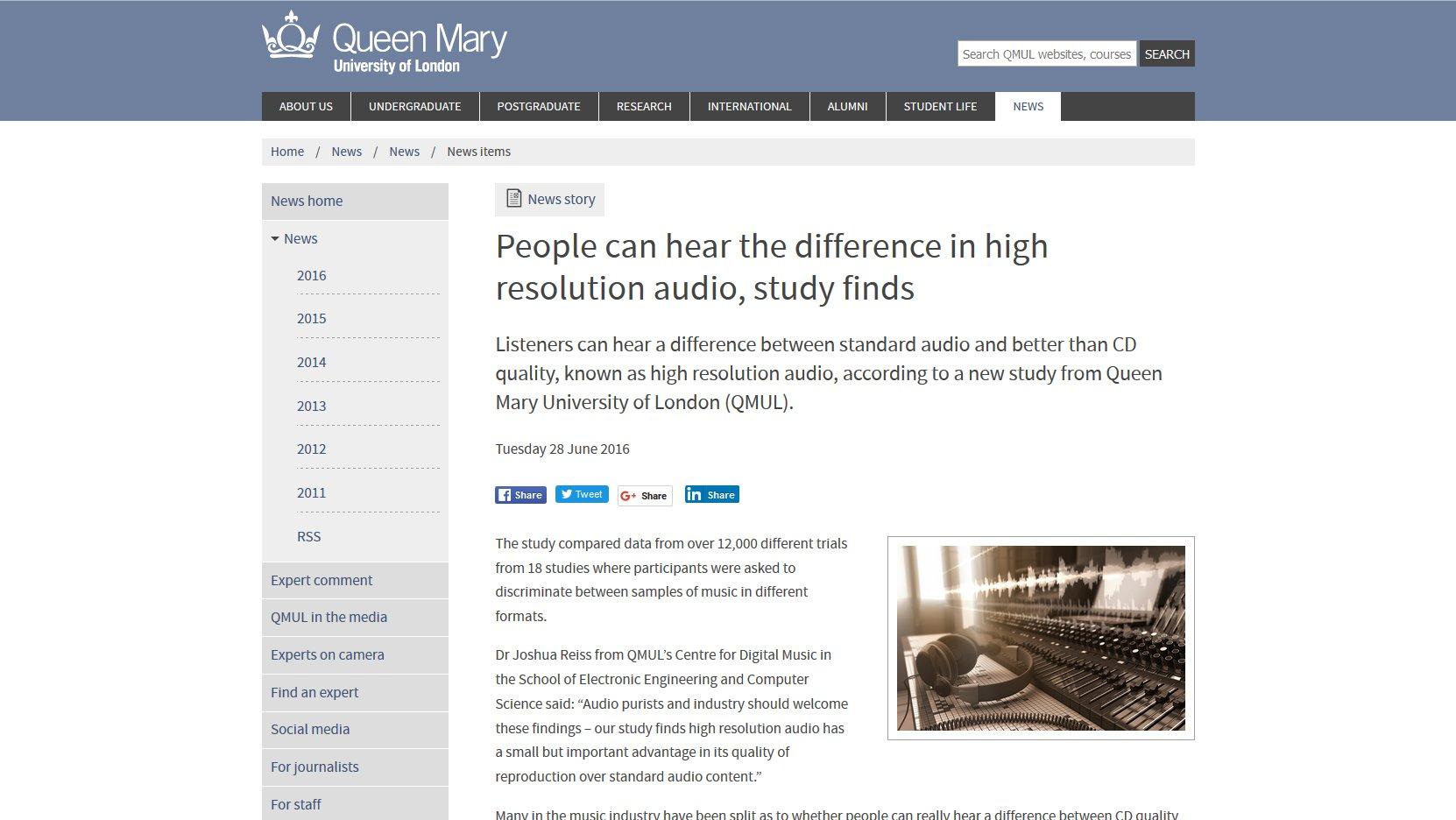PEOPLE CAN HEAR THE DIFFERENCE IN HIGH RESOLUTION AUDIO, STUDY FINDS ...