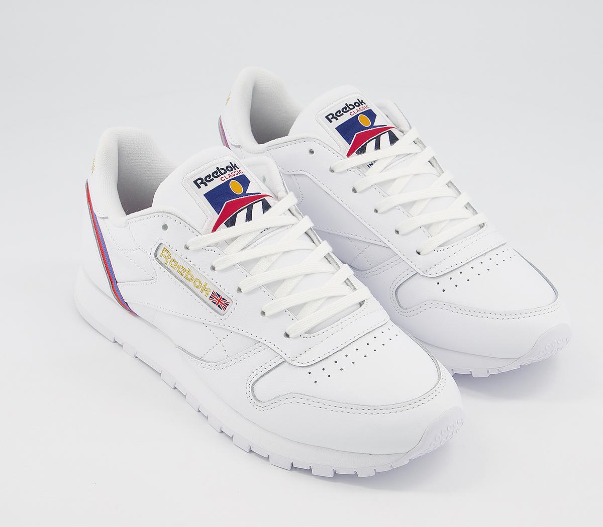 Reebok Cl Leather Trainers White Radiant Red Blue Blast - Hers trainers