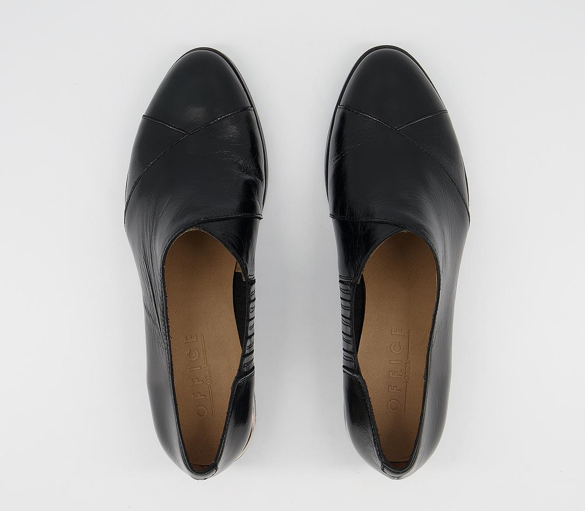 Office Finch High Vamp Slip On Flats Black Leather Gold Hardware - Flat ...