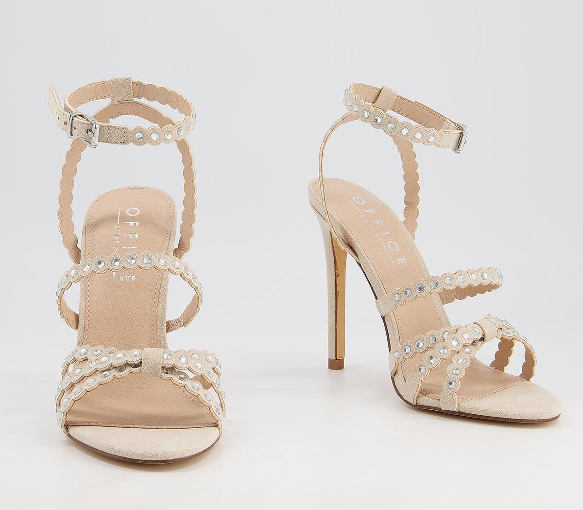 Office High Pressure Embellished Strappy Stilettos Nude Silver - High Heels