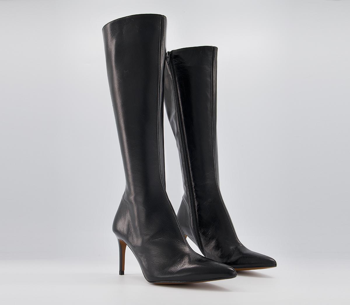 Office Kempton Dressy Point Boots Black Groucho Leather - Knee High Boots