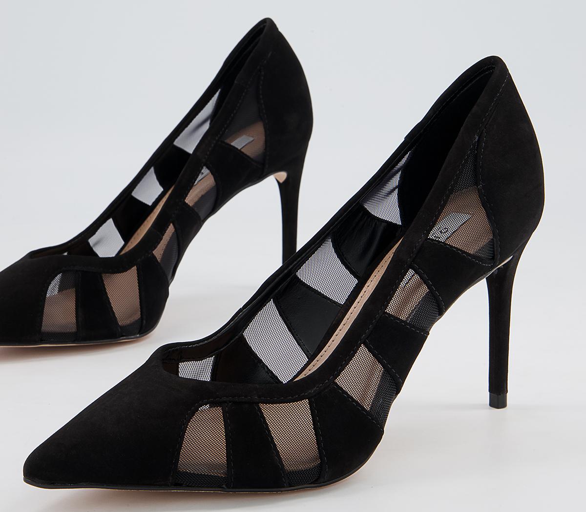 Office Marian Mesh Detail Court Heels Black Suede Mesh Mix - Mid Heels